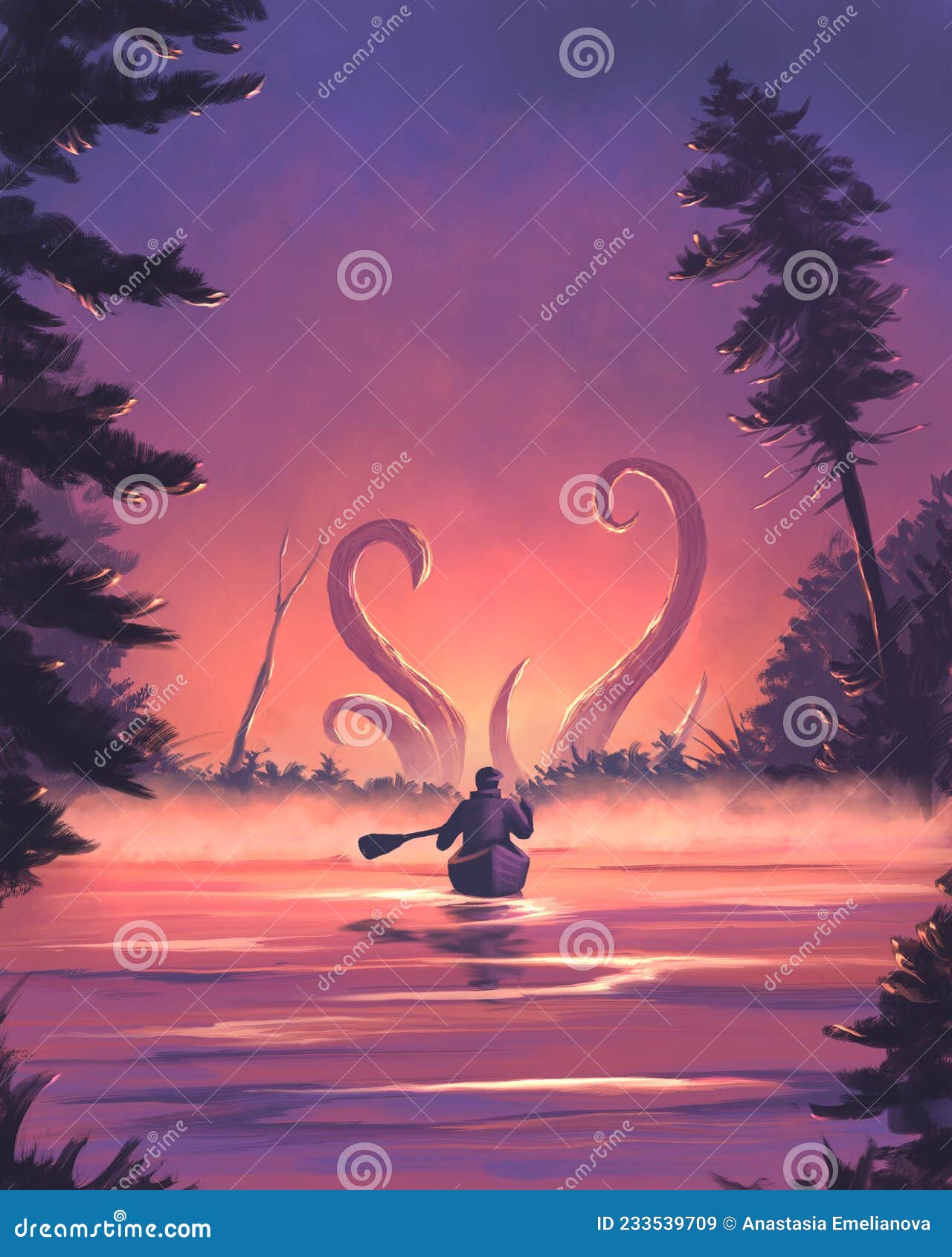 Fantasy Sea Creature at Sunset Stock Illustration - Illustration of ...