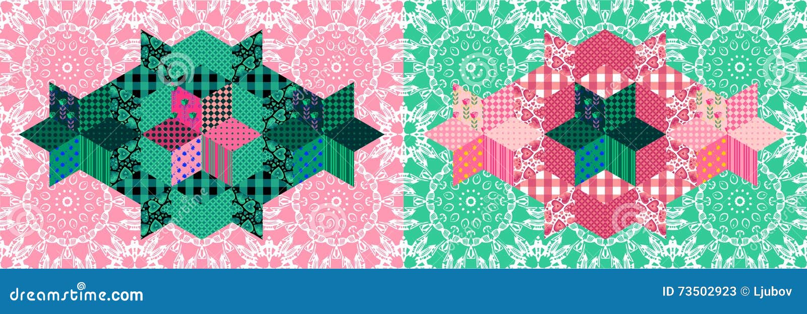 Fantasy Seamless Patchwork Pattern in Pink and Green Tones. Stock Vector - Illustration of ...