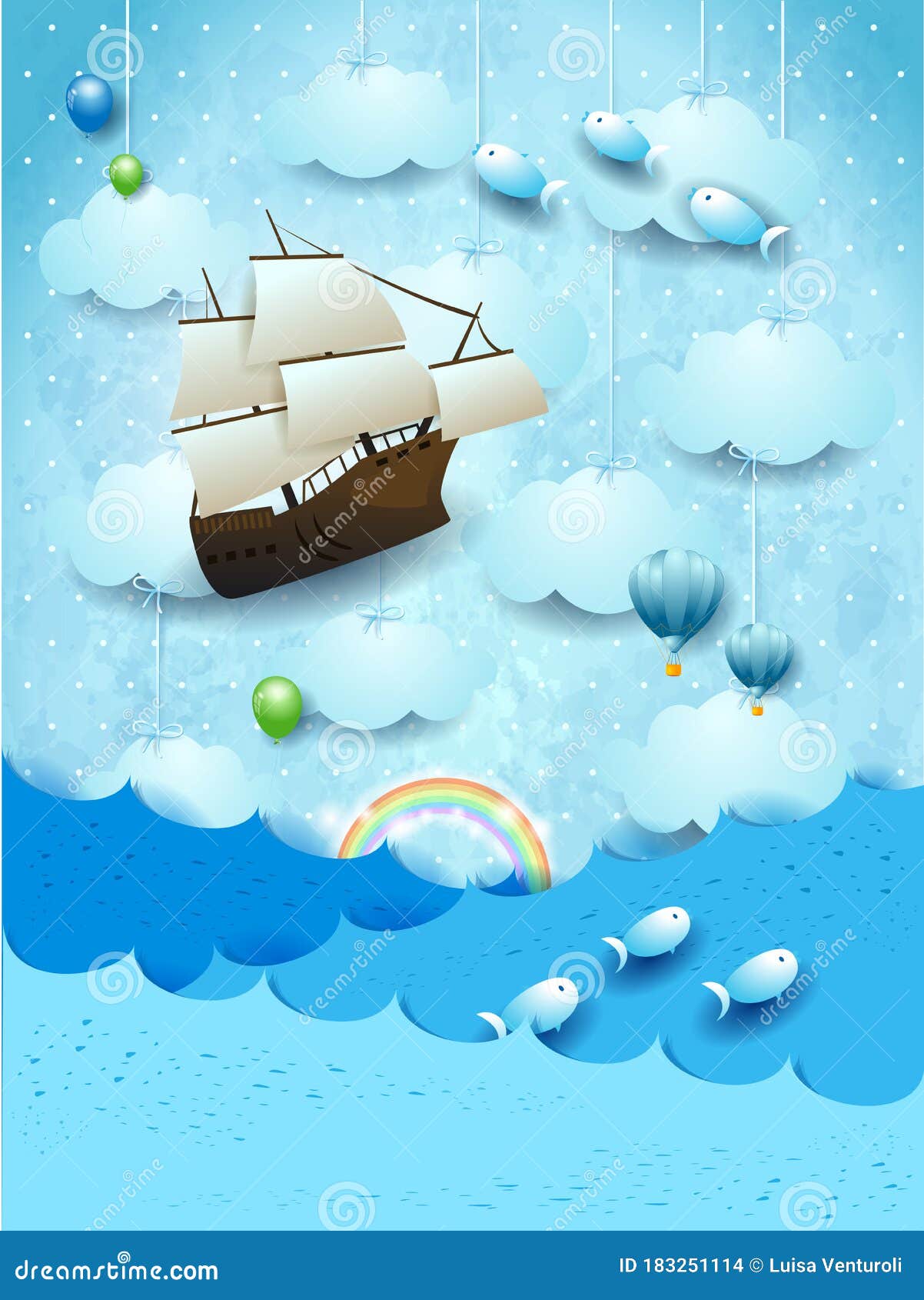 Flying Ship Inspiration With Happy Kids Stock Illustration ...