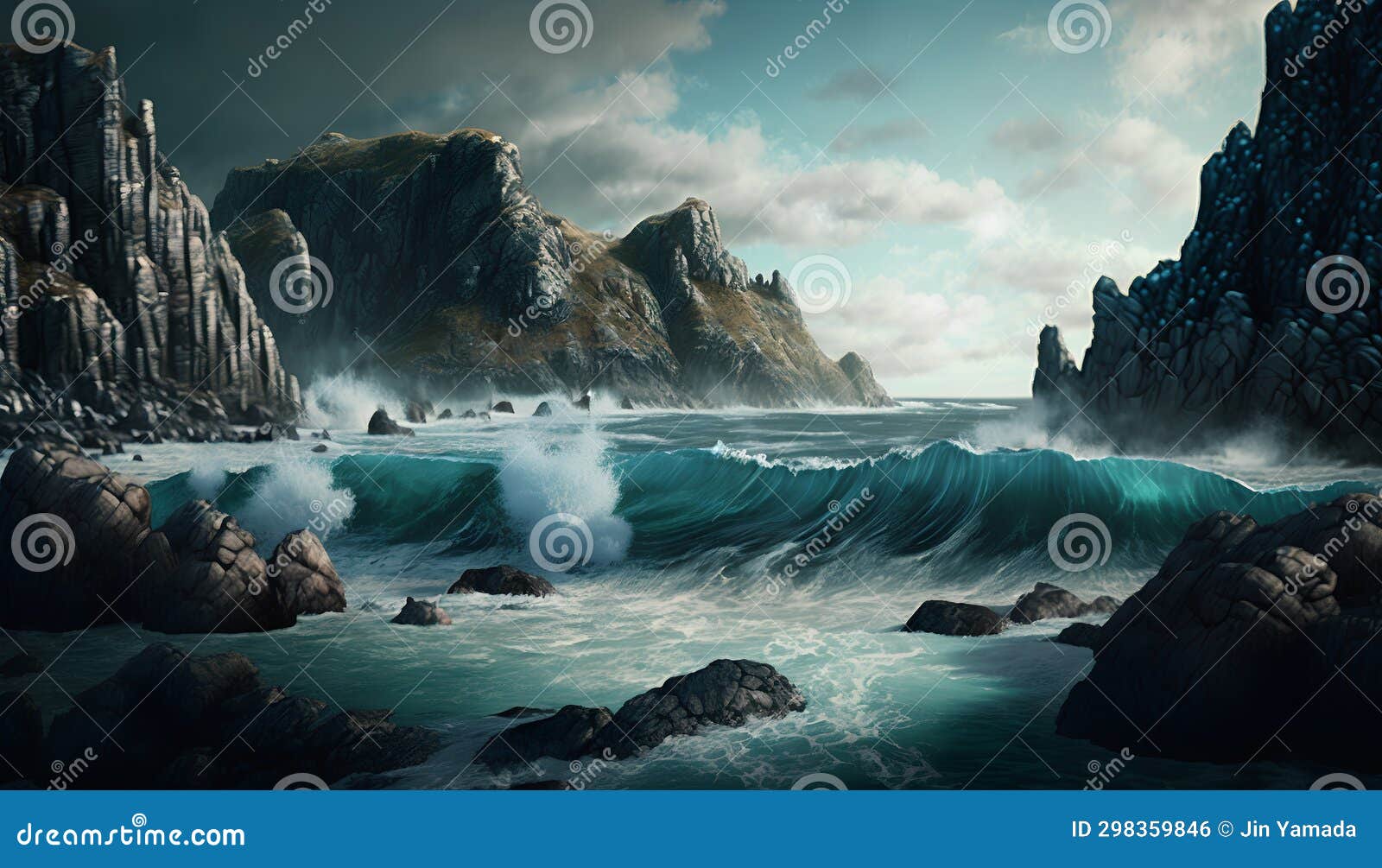 Fantasy Seascape with Stormy Ocean. 3D Illustration Stock Illustration ...