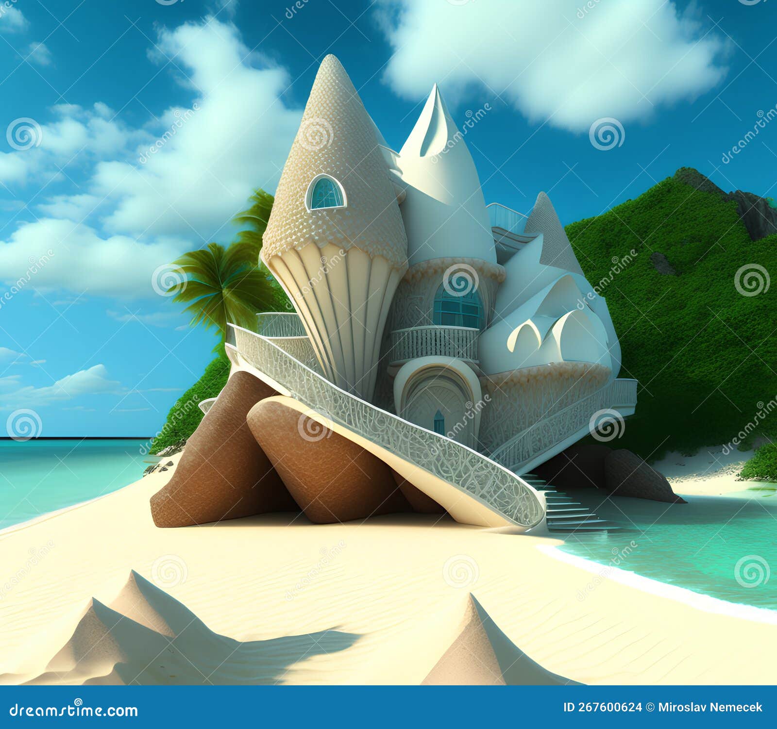 Fantasy Seashell-Like House, Generative AI Illustration Stock ...