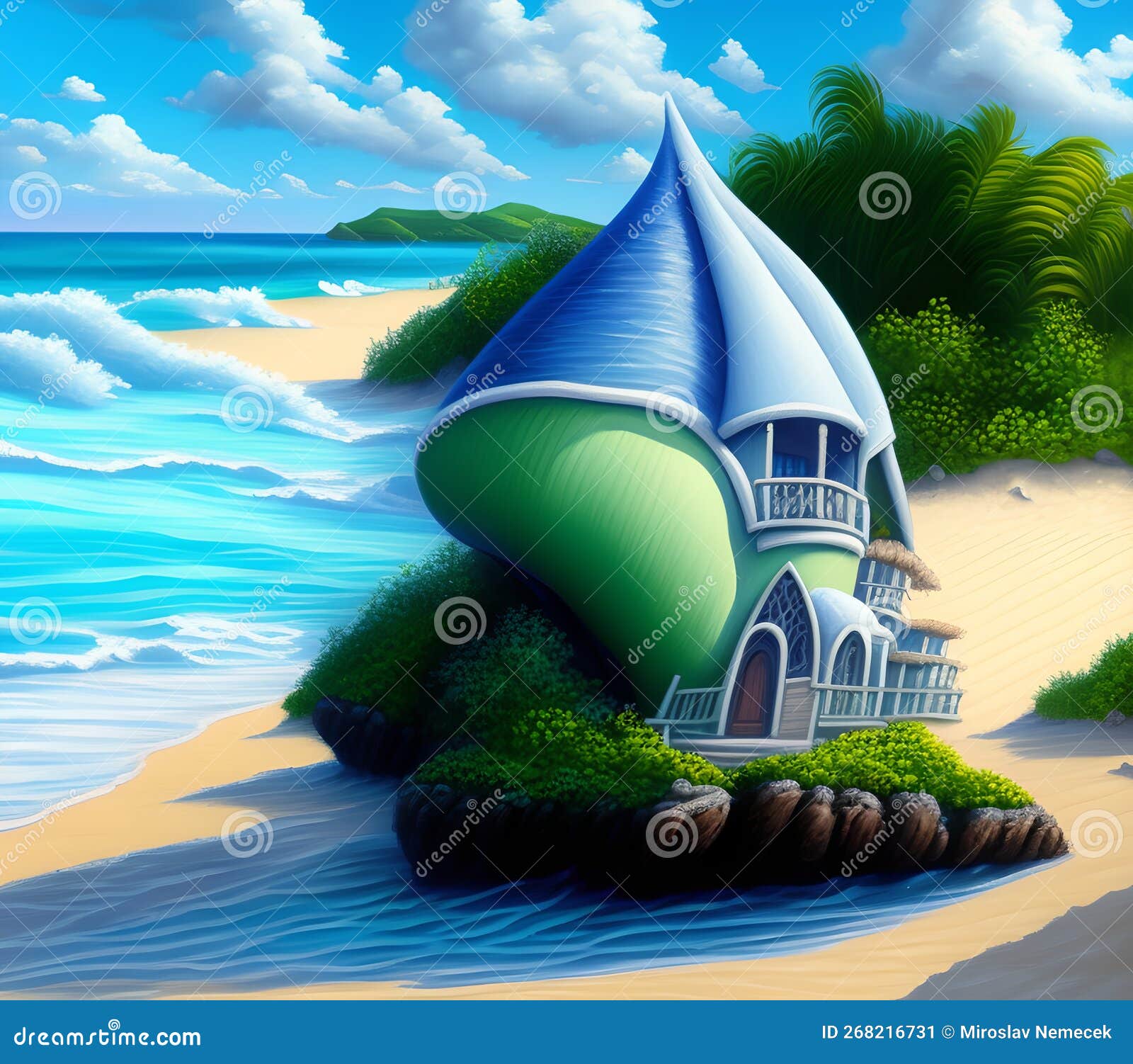Fantasy Seashell-Like House, Generative AI Illustration Stock ...