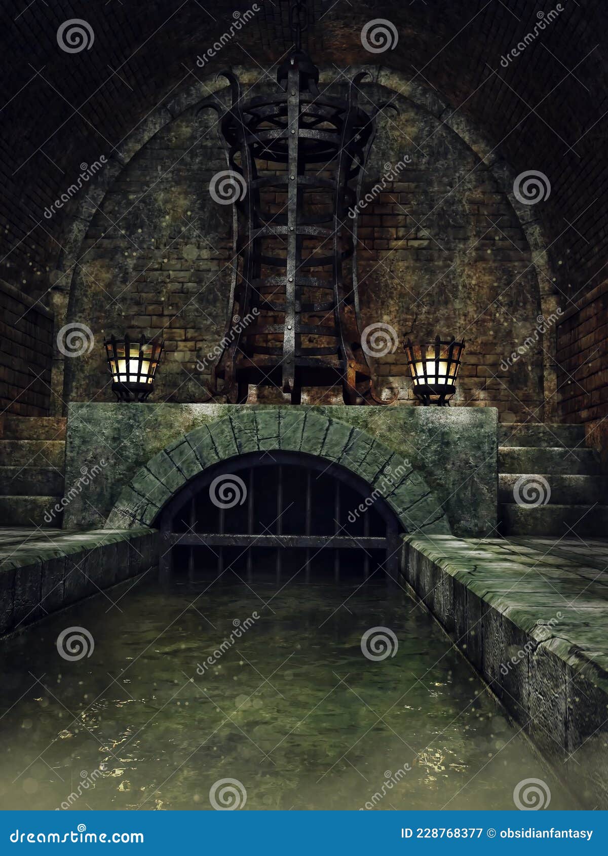Fantasy Sewer with Fire Burners Stock Illustration - Illustration of ...