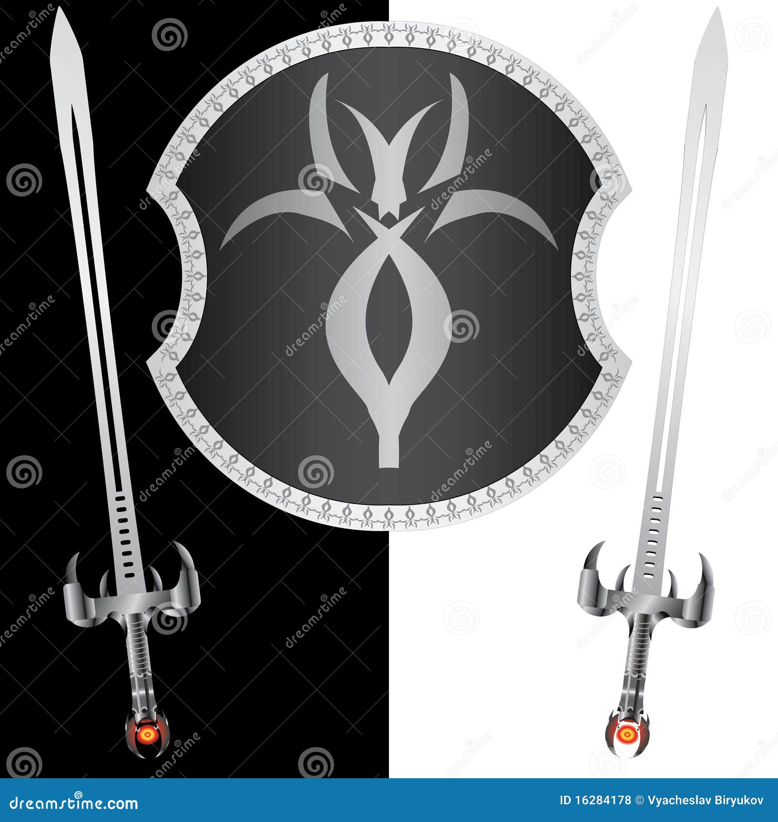 Fantasy shield and swords stock vector. Illustration of design - 16284178
