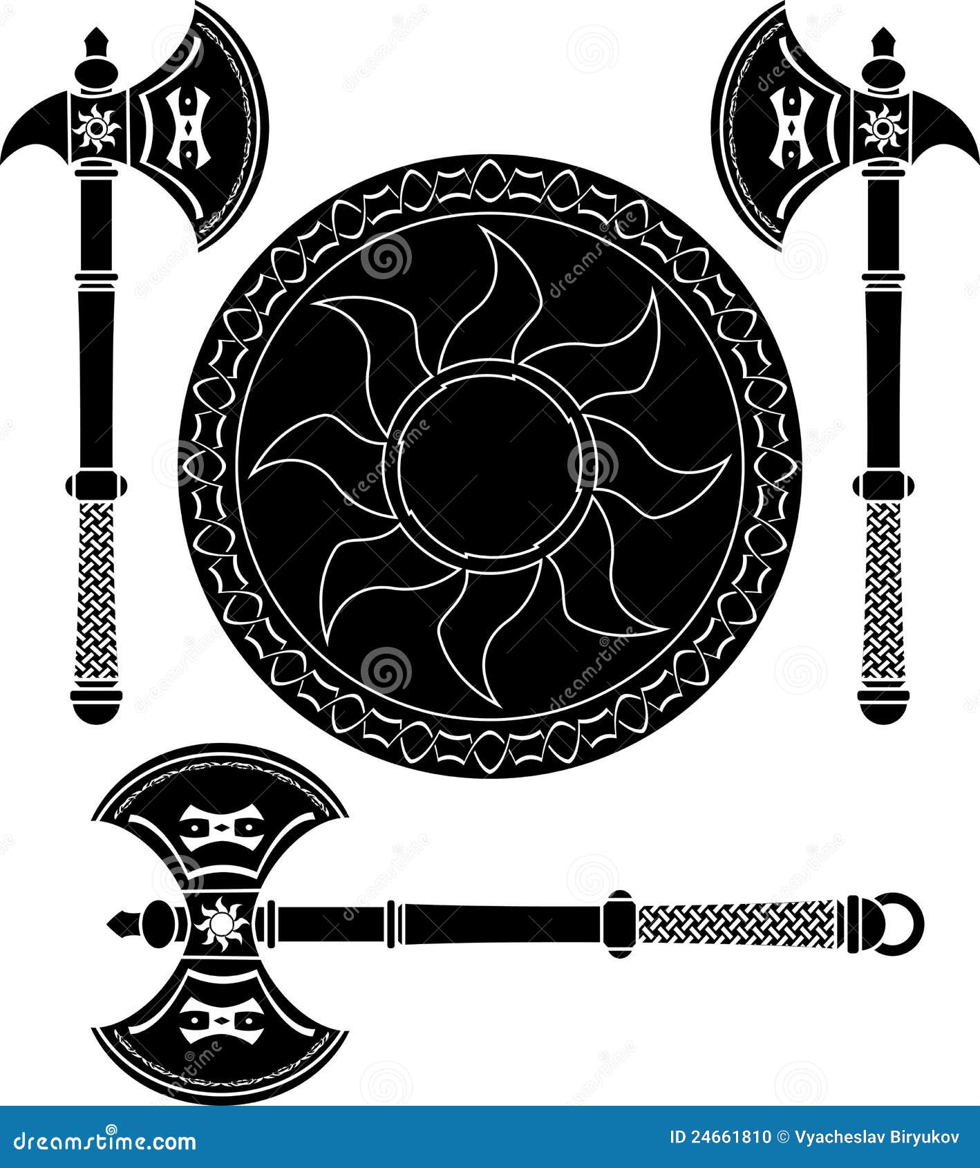 Fantasy Shield and Swords of Vikings Stock Illustration - Illustration ...
