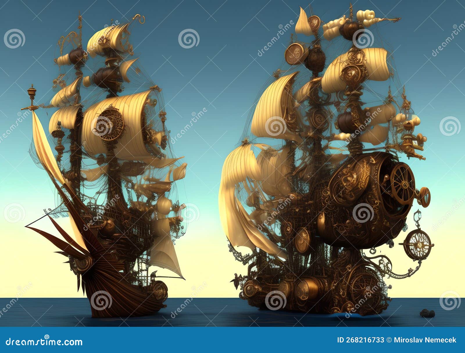 Fantasy Ship in Steampunk Style, Generative AI Illustration Stock ...