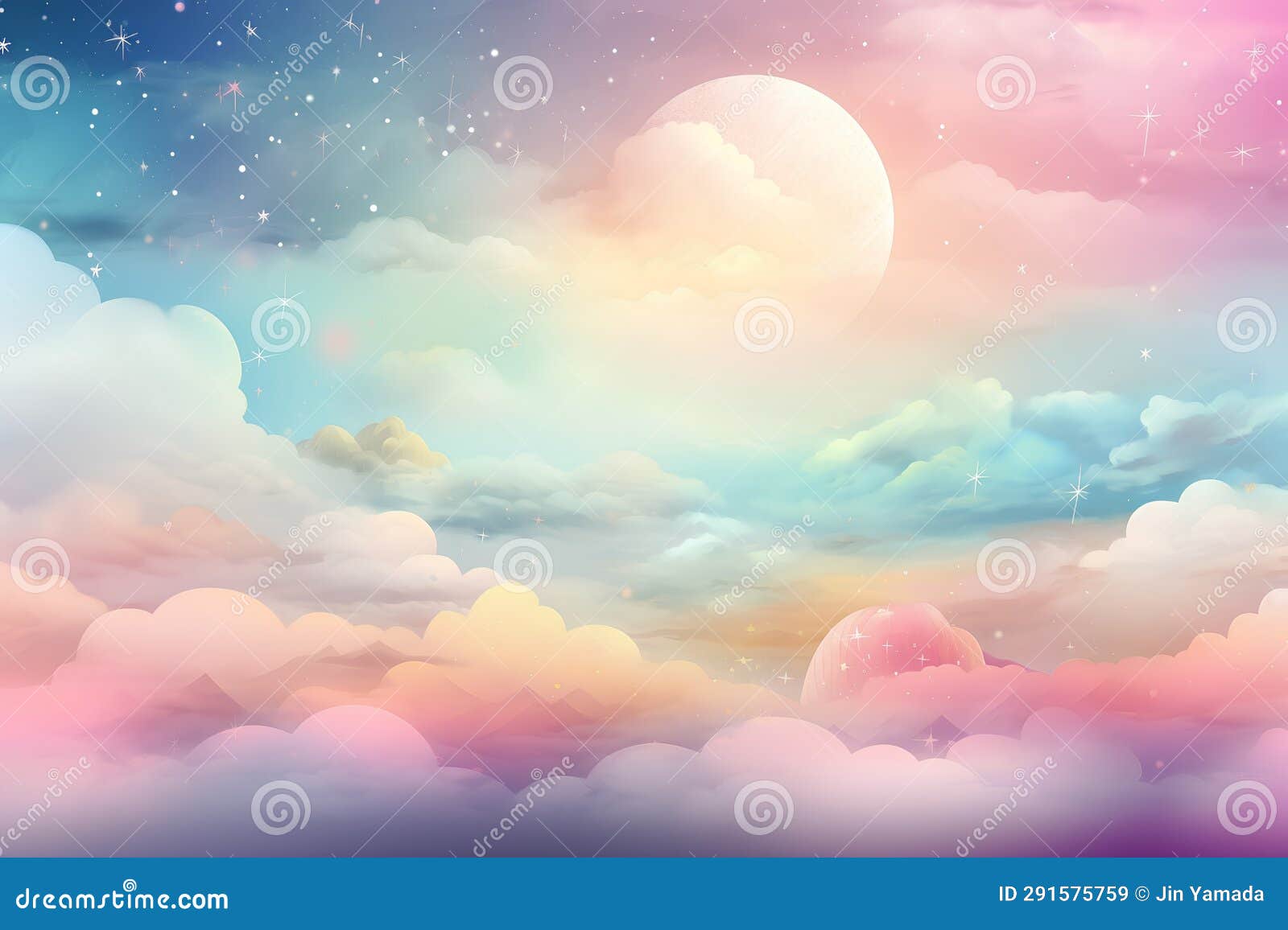 Fantasy Sky Background with Clouds, Stars and Moon. Vector Illustration Stock Illustration ...