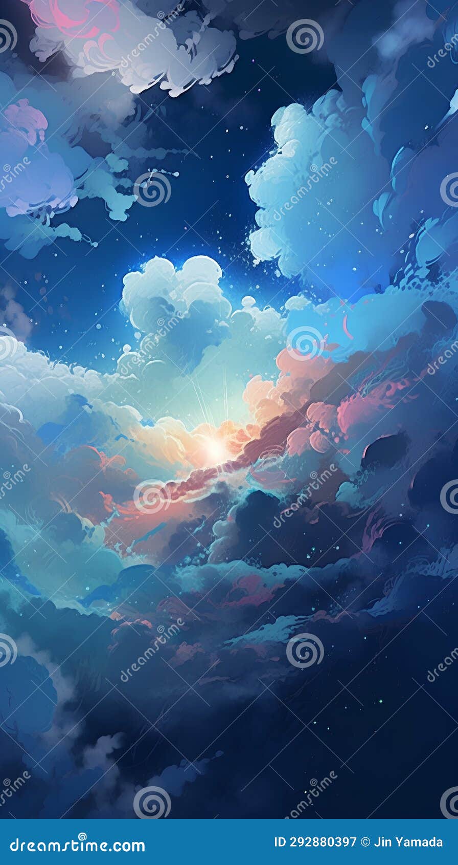 Fantasy Sky with Clouds and Sun in the Night. Vector Illustration Stock ...