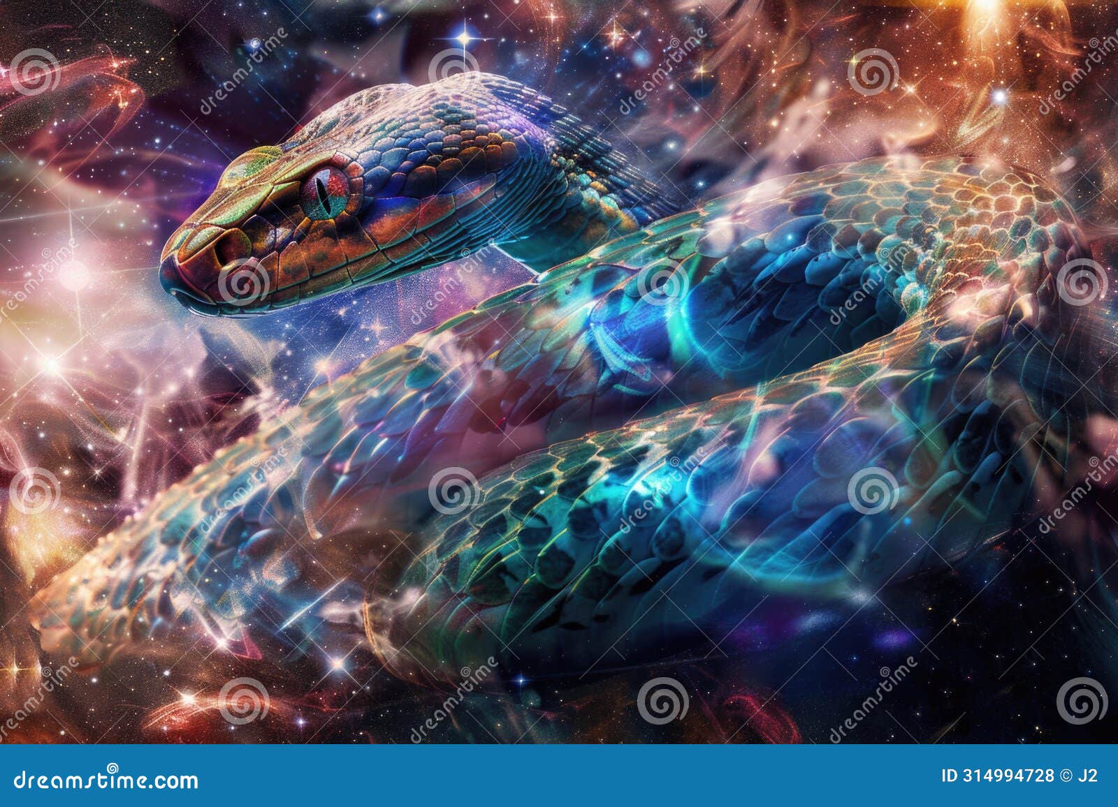Fantasy Snake Glowing with Neon Lights Against a Cosmic Space ...