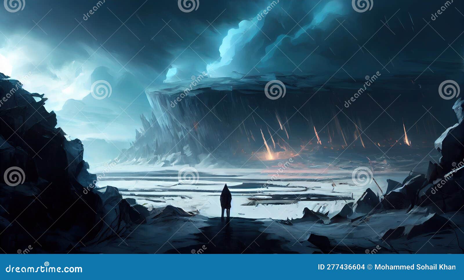 A Fantasy Snowy Mountain with Lightening Landscape Background AI ...