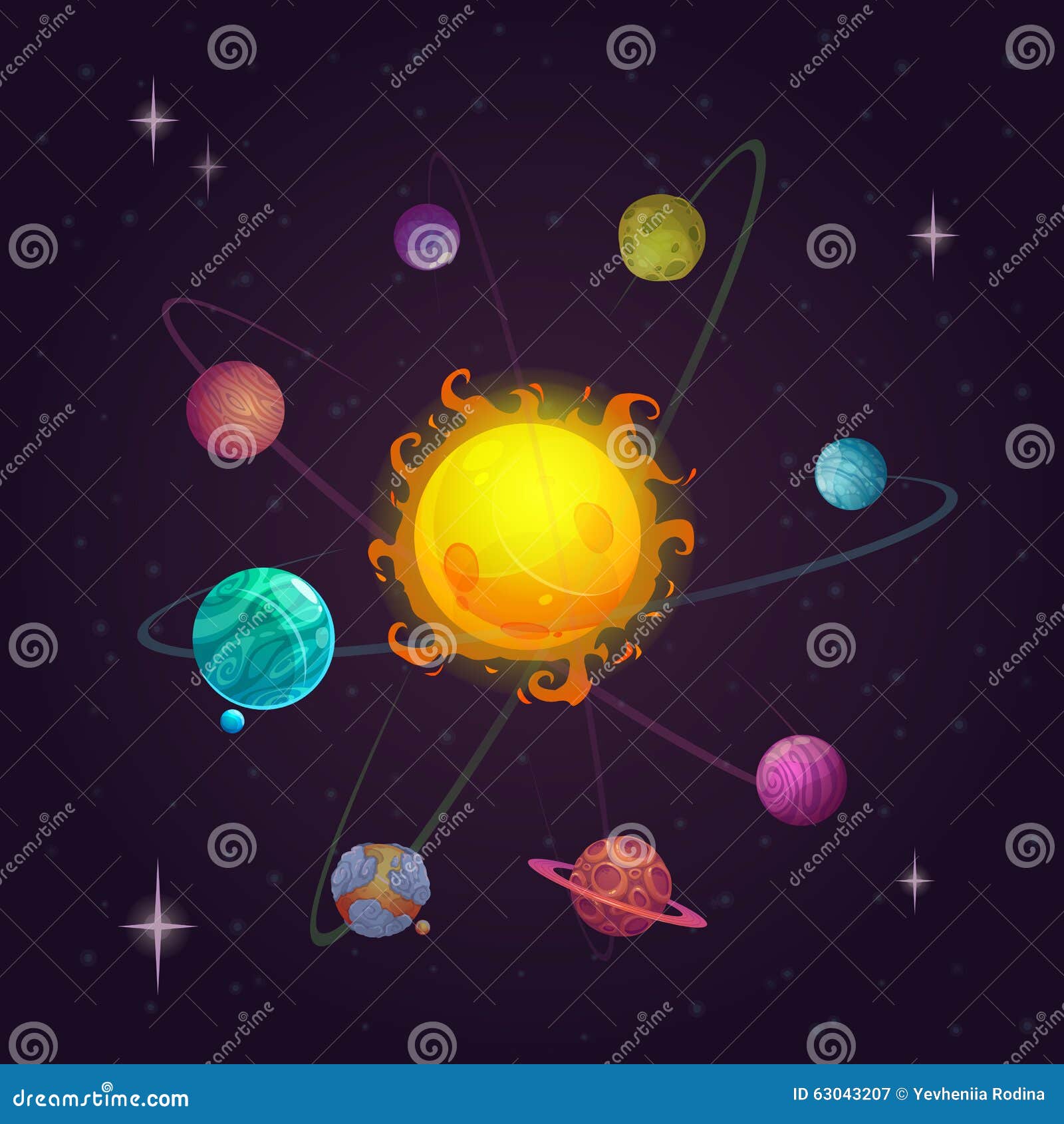 Fantasy solar system stock illustration. Illustration of funny - 63043207