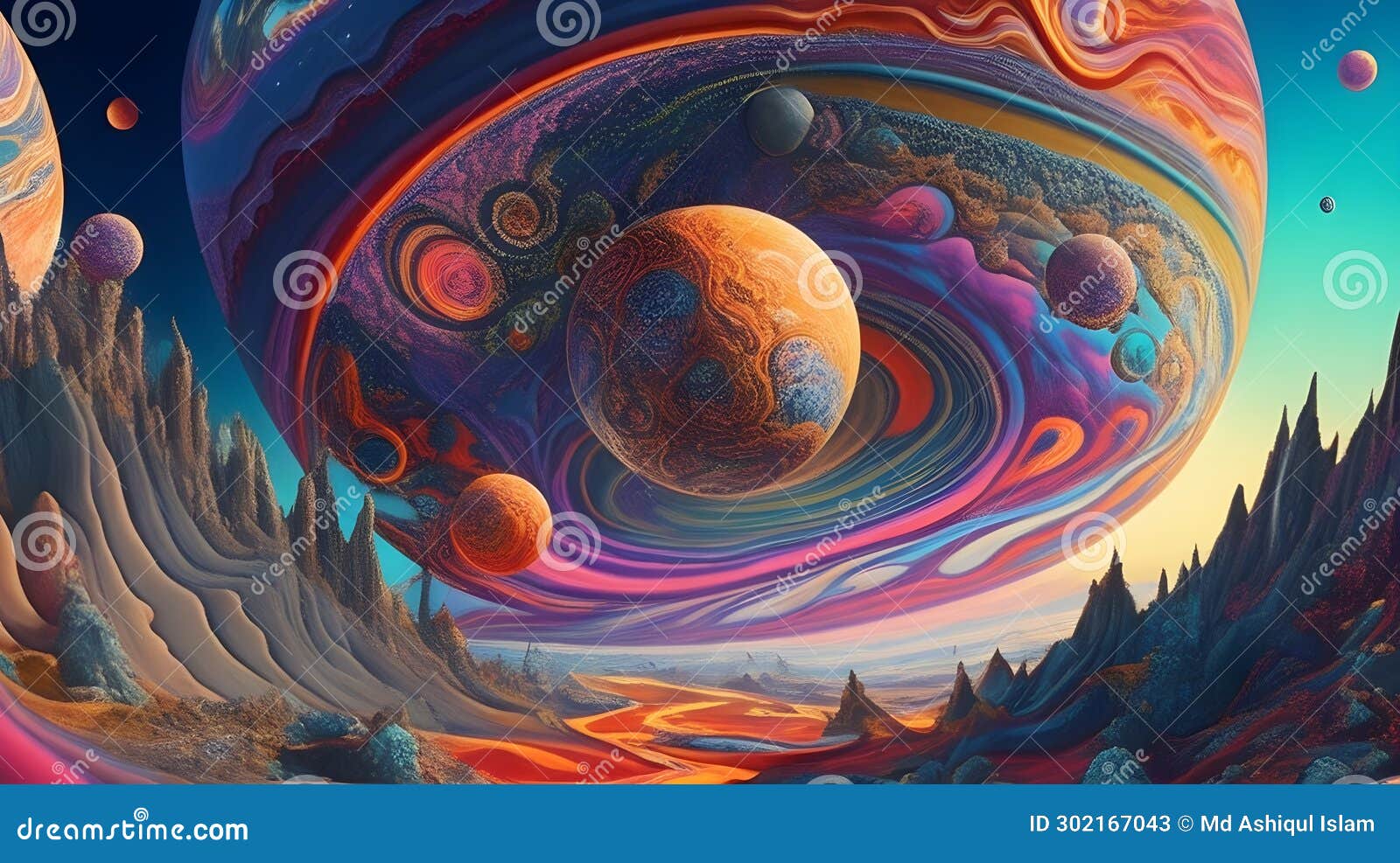 Fantasy Space Scene with Planets and Stars. 3D Illustration Stock Image ...