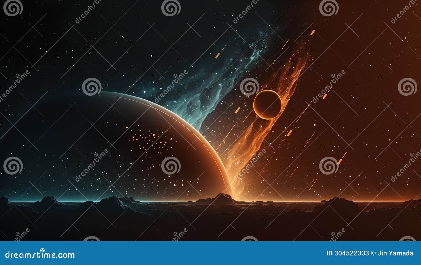 Fantasy Space Scene with Planets and Stars, 3d Render Illustration ...