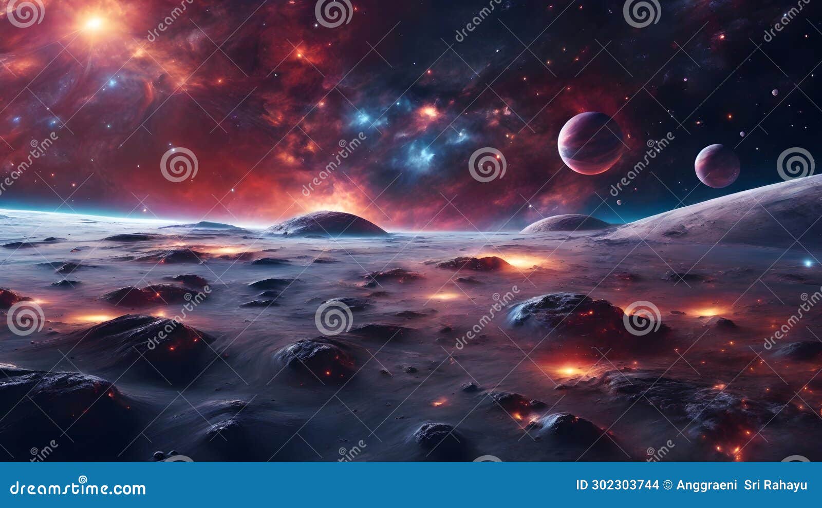 Fantasy Space Scene with Planets, Stars and Nebula. 3D Rendering Stock ...