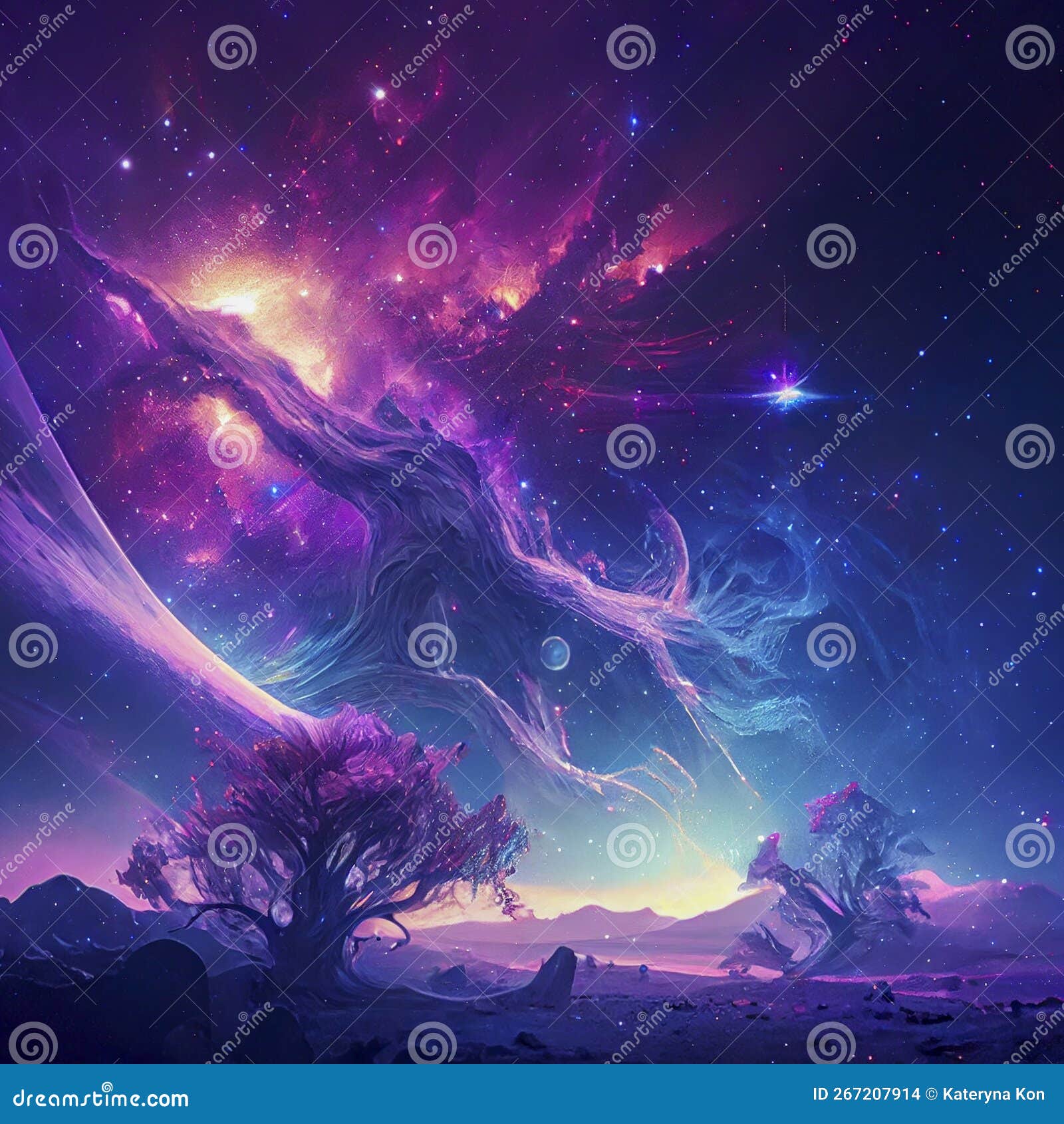 Fantasy Space Sky with Beautiful Stars and Galaxies, Illustration Stock ...