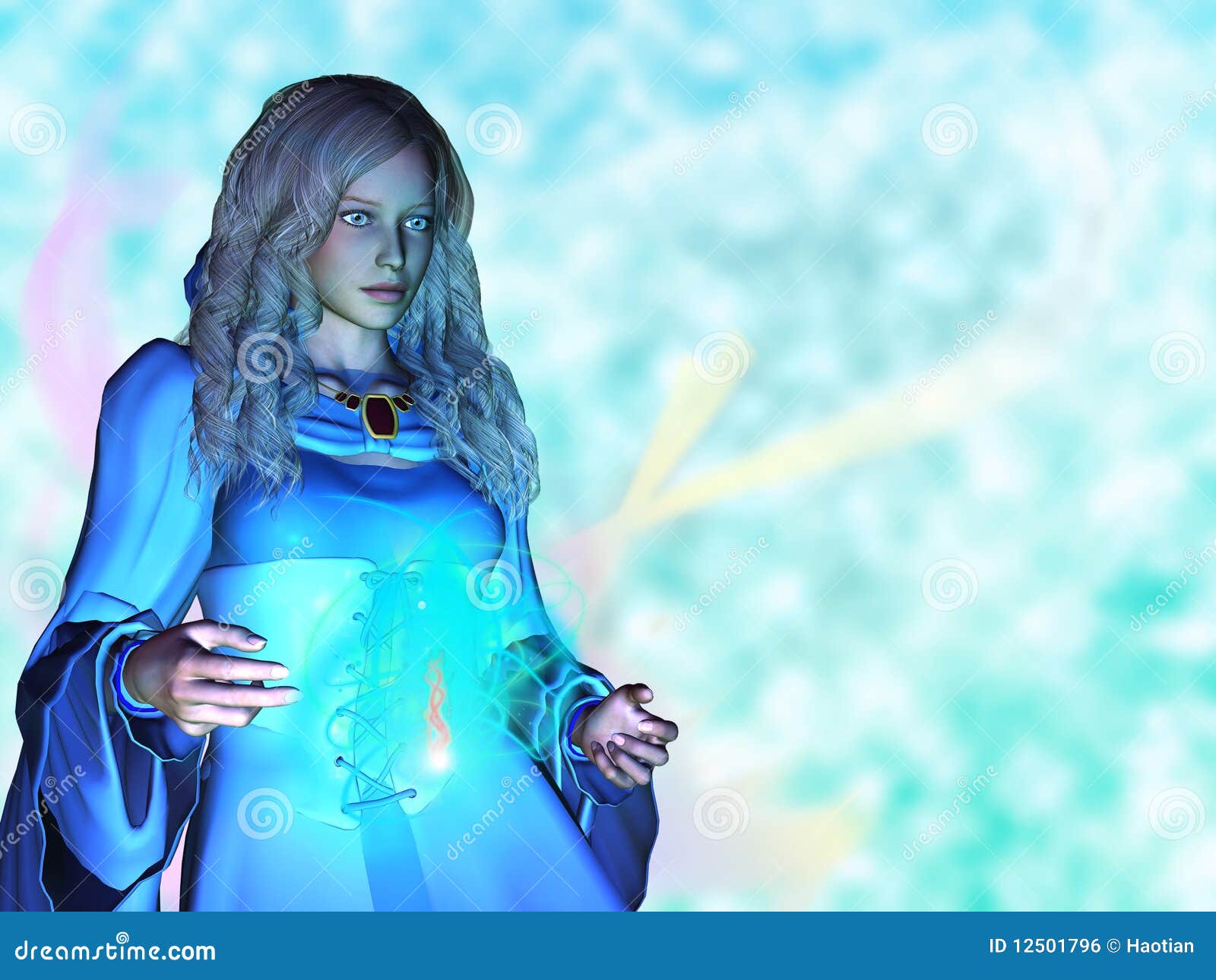 Fantasy Spell Lady stock illustration. Illustration of lightning - 12501796