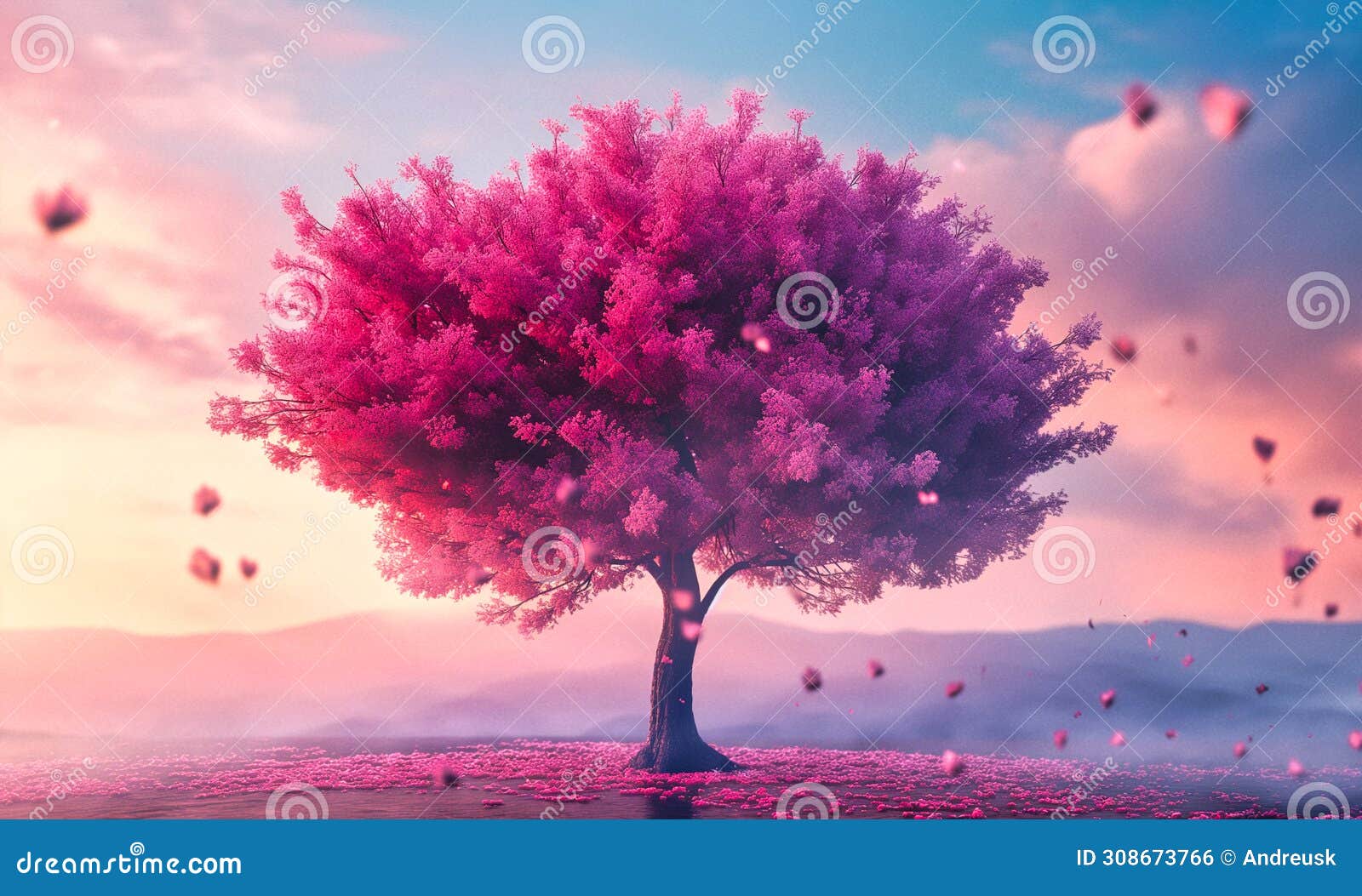 Fantasy Spring Landscape with Beautiful Pink Sakura Tree in Bloom Stock ...
