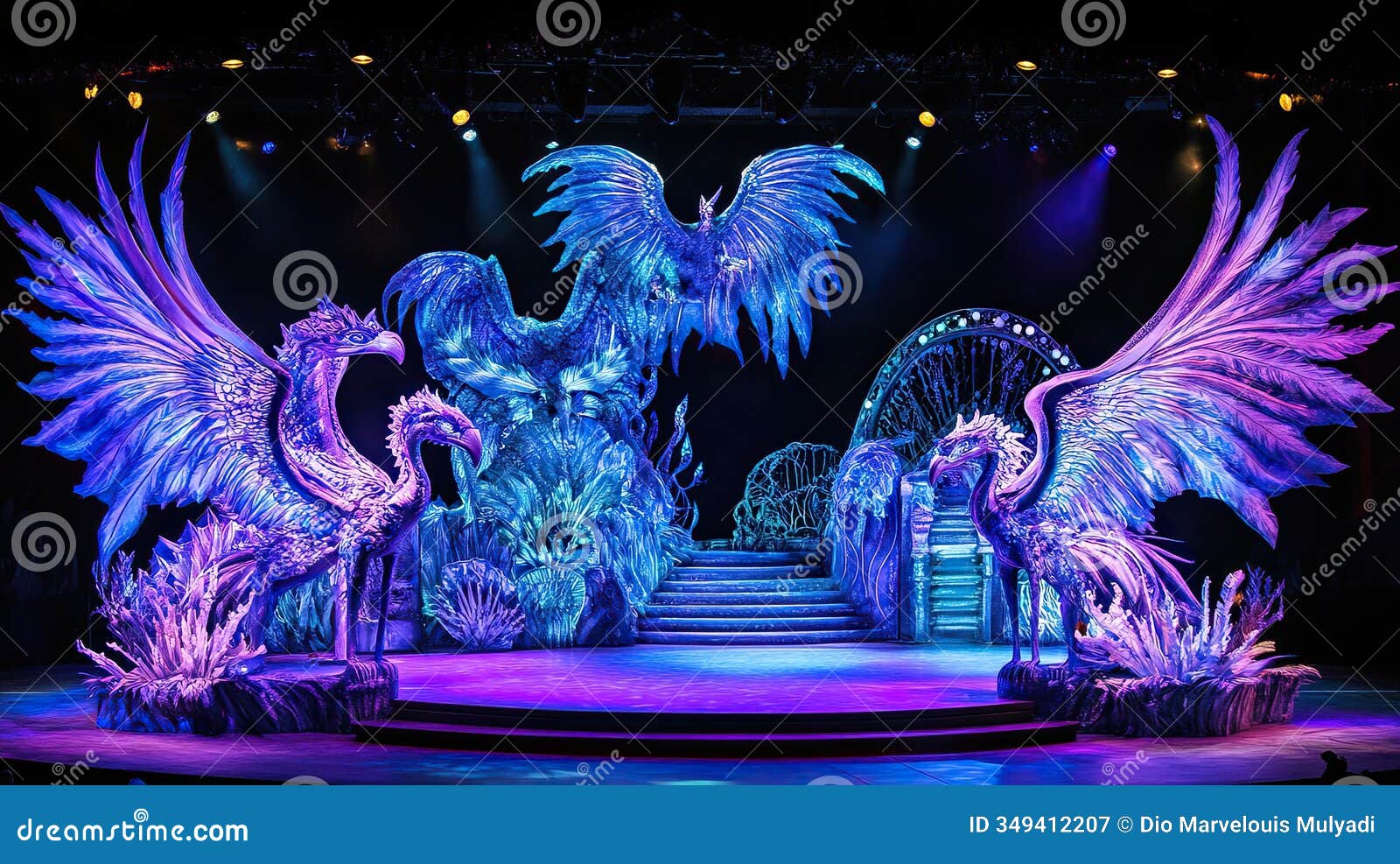 Fantasy Stage Design with Mythical Creatures Stock Illustration ...