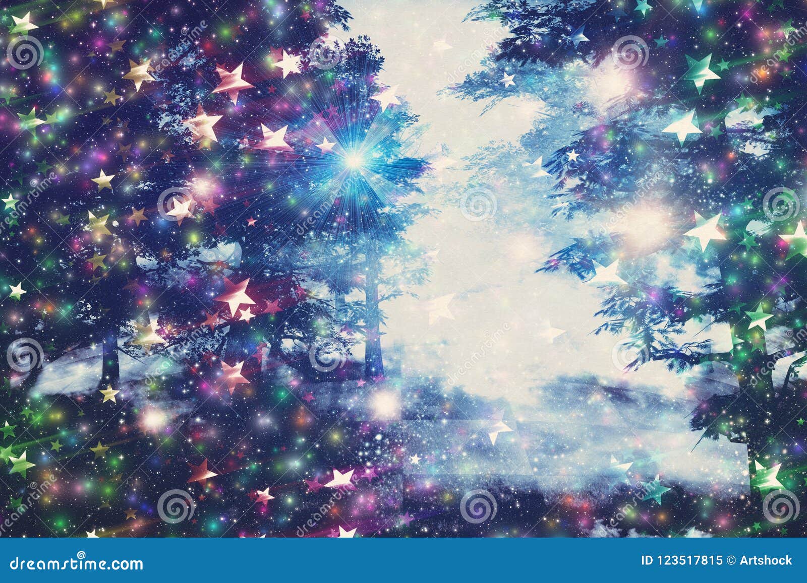 Fantasy starry forest stock illustration. Illustration of mystical ...