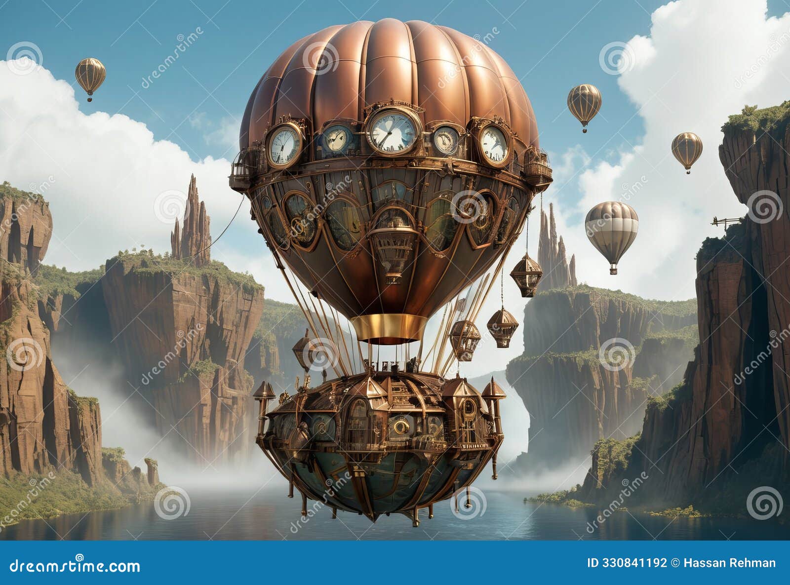Fantasy Steampunk Floating Island Balloon Stock Photo - Image of ...