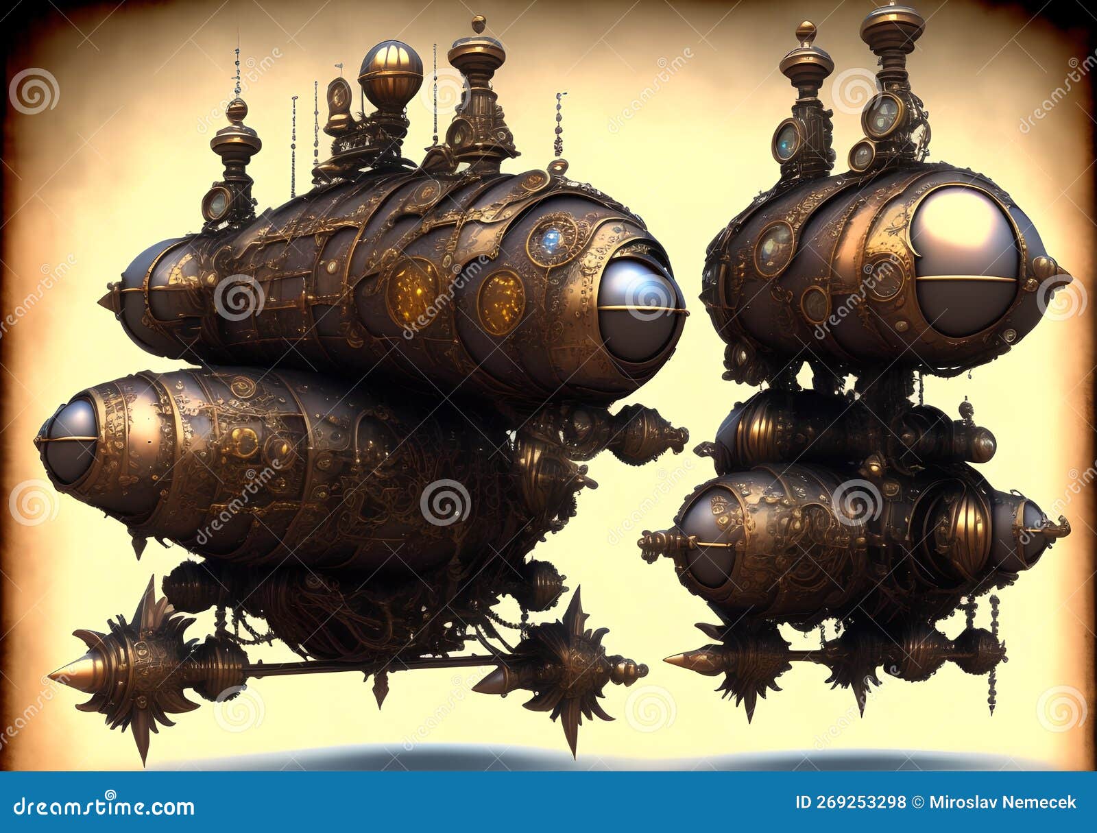 Fantasy Steamship in Steampunk Style, Generative AI Illustration Stock ...