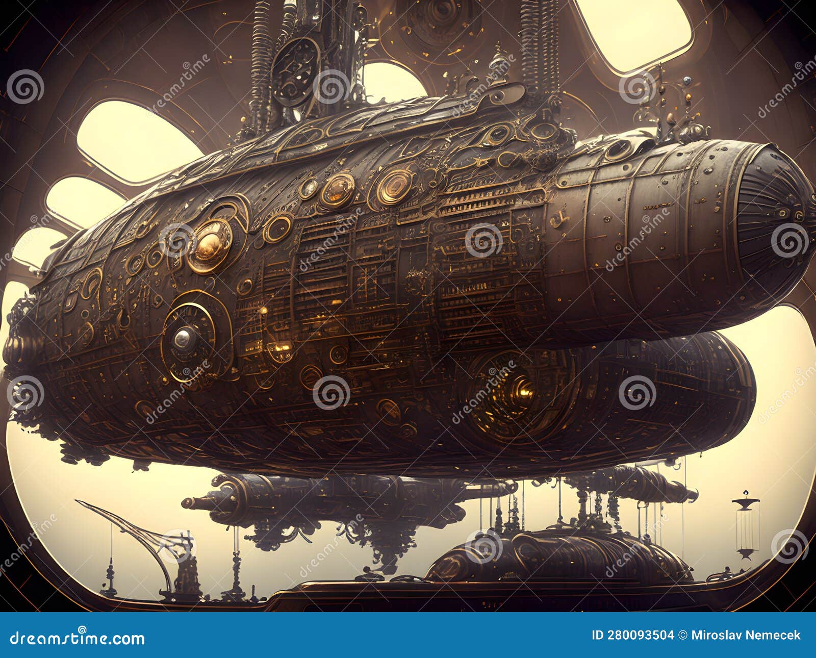 Fantasy Steamship in Steampunk Style, Generative AI Illustration Stock ...