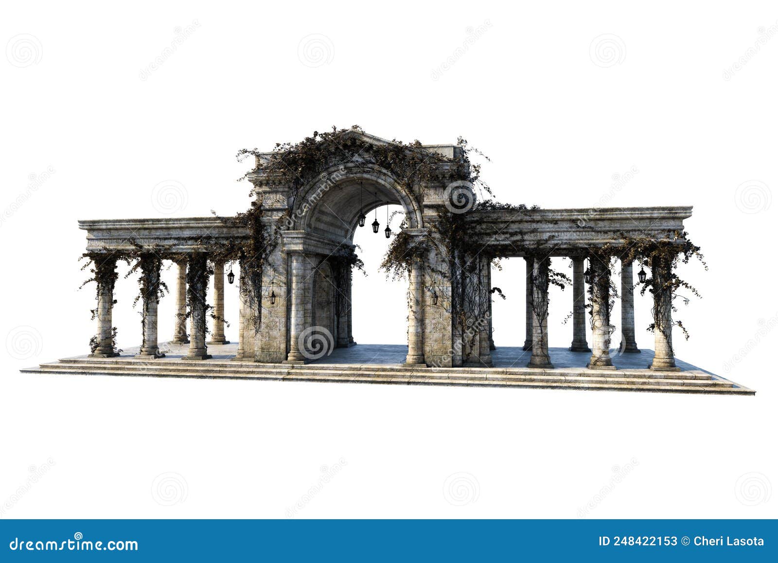 Fantasy Stone Gate and Building, 3D Illustration, 3D Rendering Stock ...