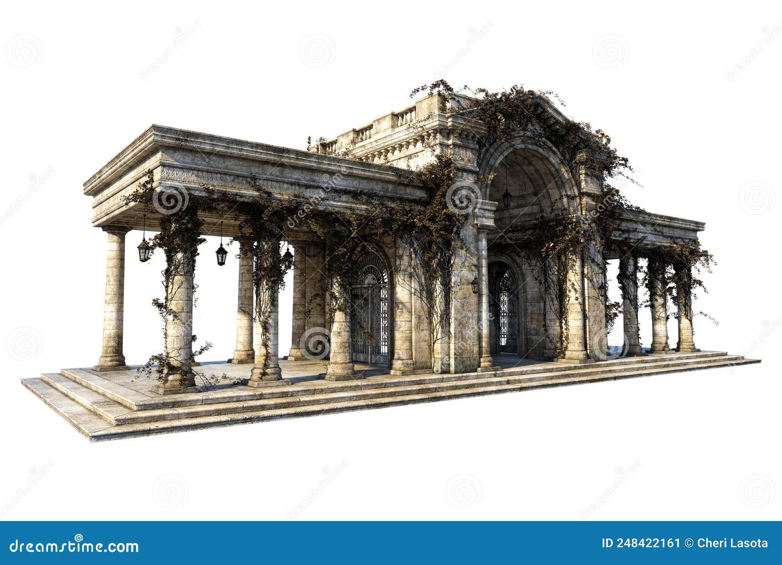 Fantasy Stone Gate and Building, 3D Illustration, 3D Rendering Stock ...