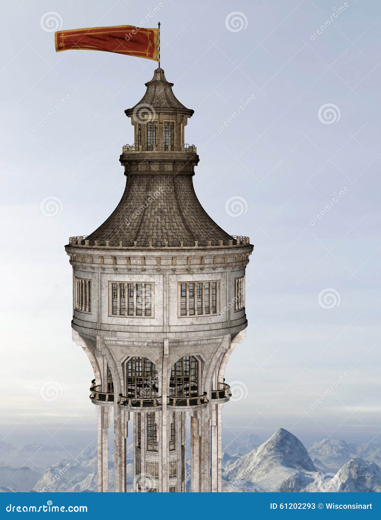 Fantasy Medieval Stone Castle Tower Illustration Stock Illustration ...