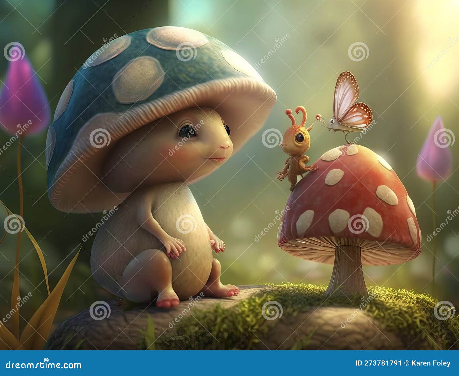 Fantasy Creatures in Garden Stock Illustration - Illustration of animal ...