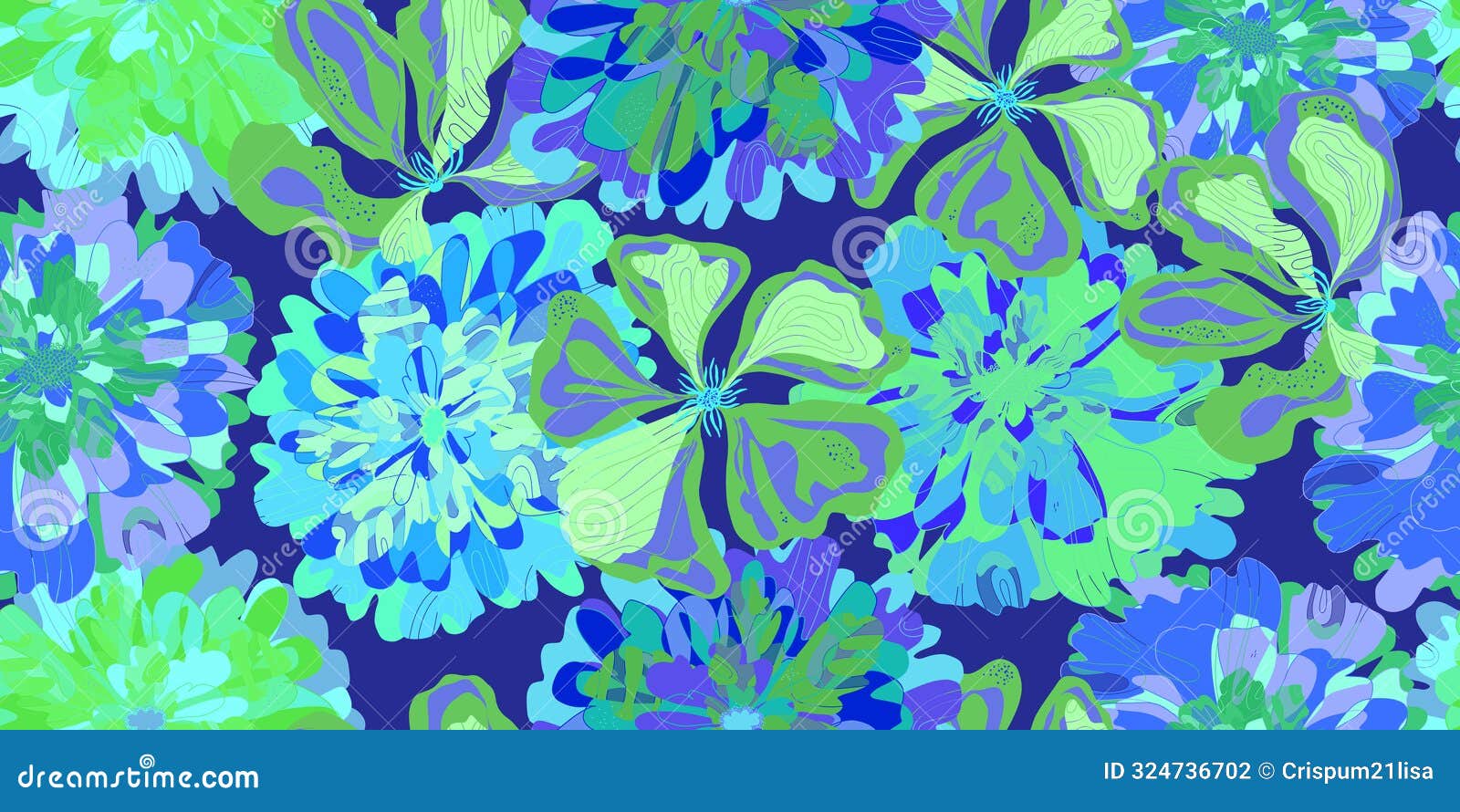 Fantasy Stylized Blooming Floral Pattern with Assorted Flowers Seamless ...