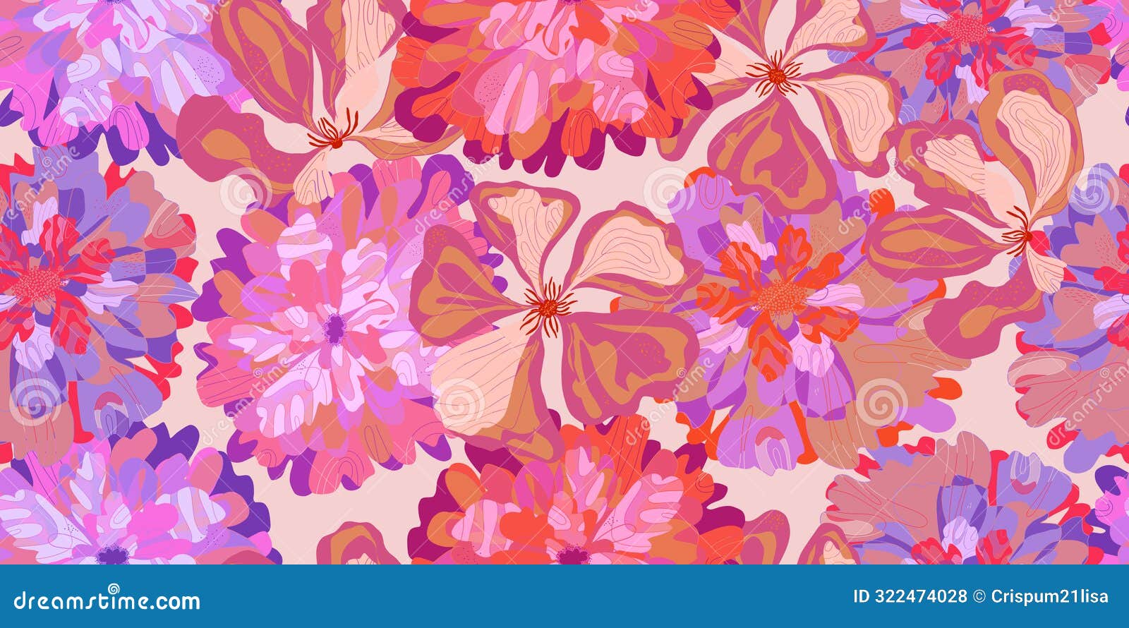 Fantasy Stylized Blooming Floral Pattern with Assorted Flowers Seamless ...