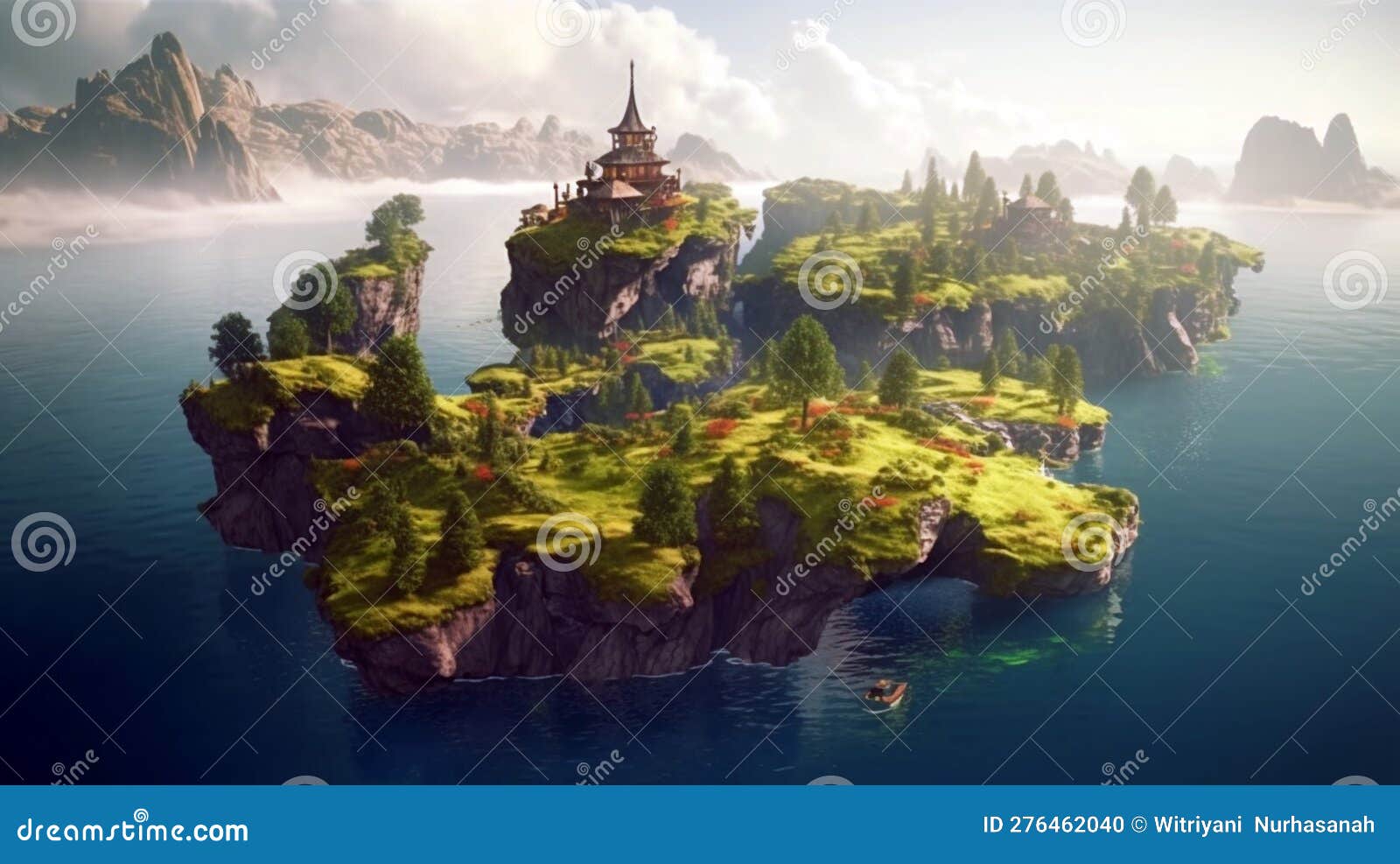 Fantasy Summer Landscape with Magic Castle and Floating Islands ...
