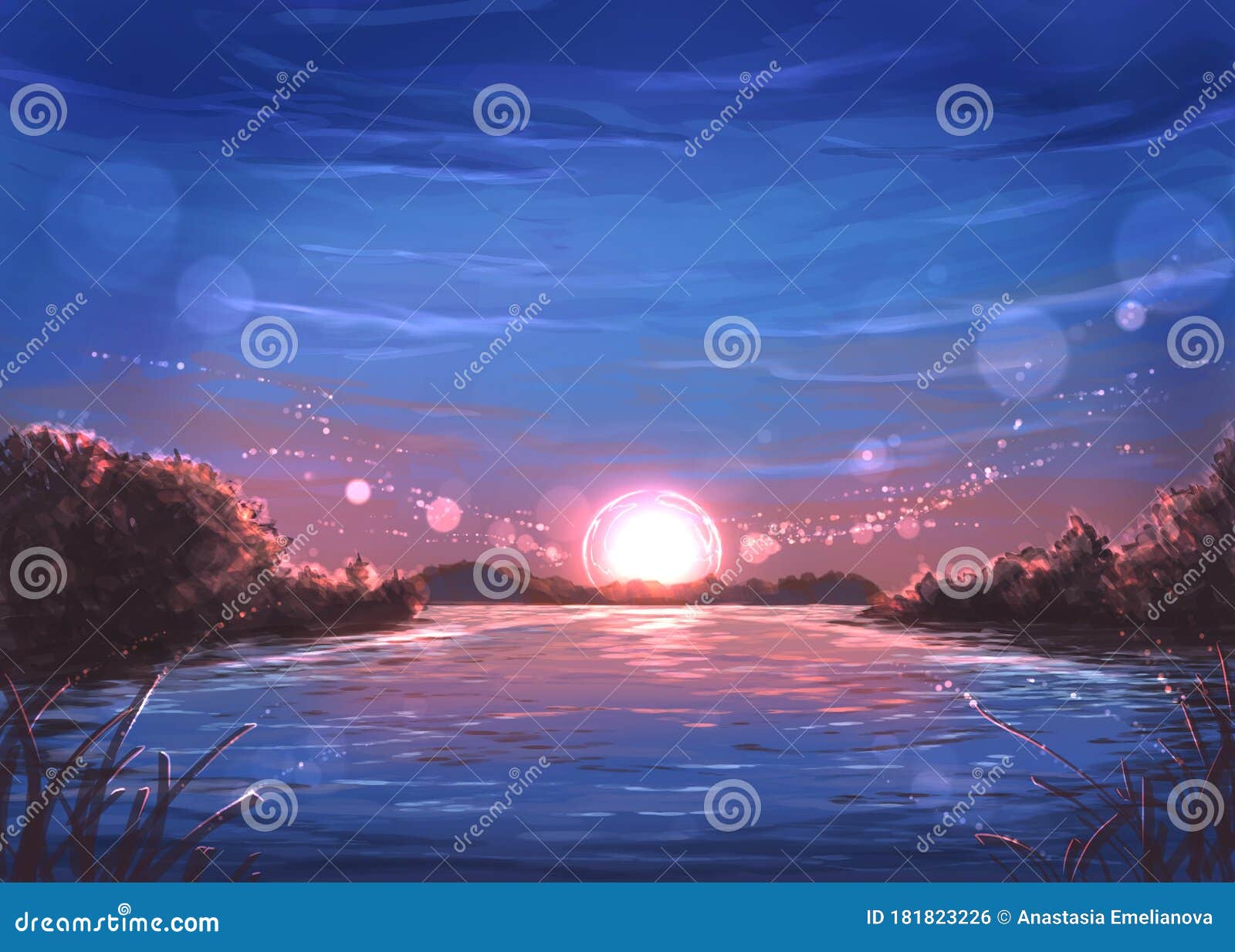 Fantasy Sun Light Digital Illustration Stock Illustration ...