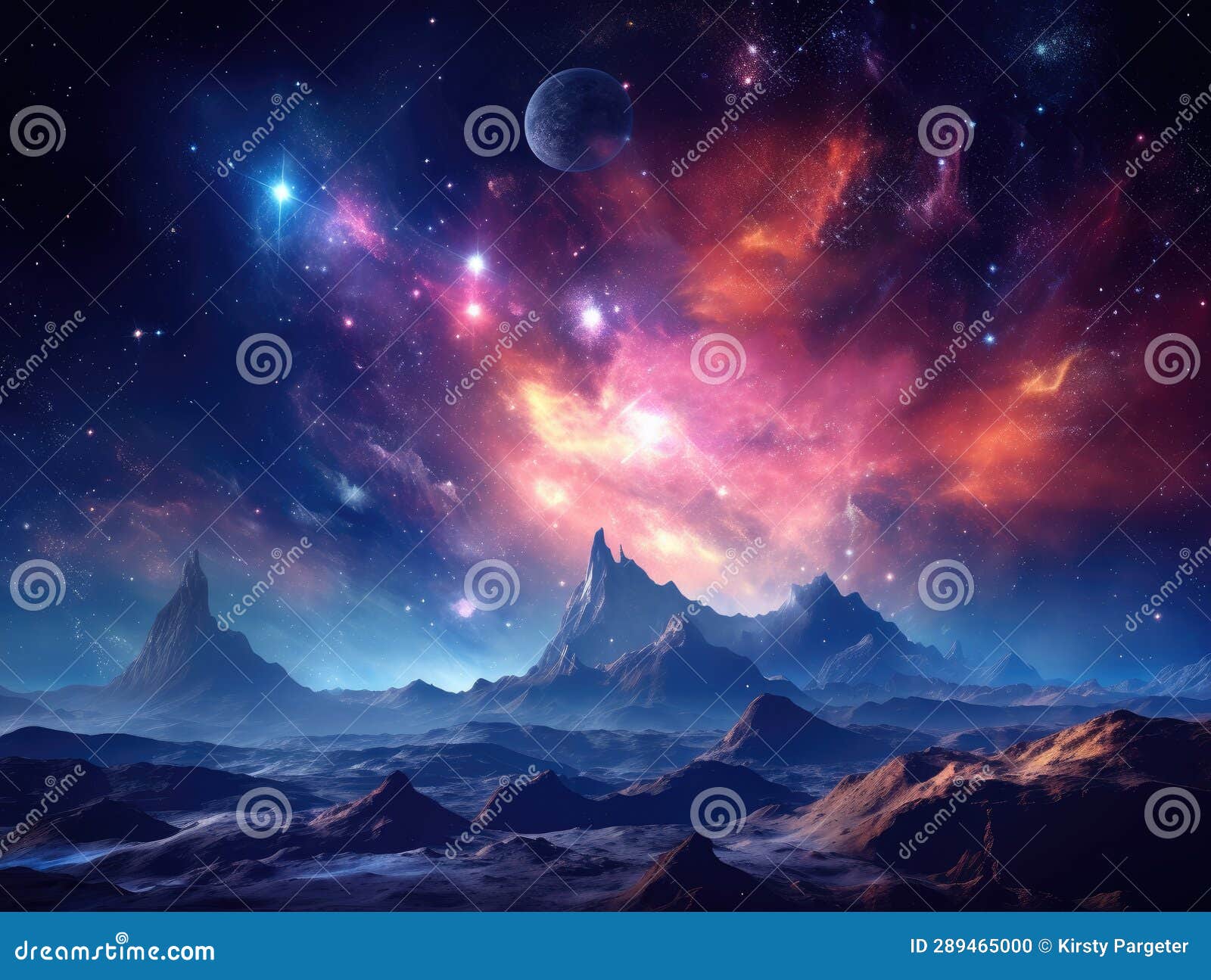 Fantasy Surreal Space Scene with Galaxy and Nebula Stock Illustration ...