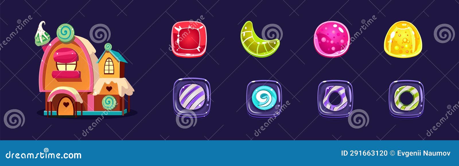 Fantasy Sweet Candy and Caramel Element for Game Design Vector Set ...