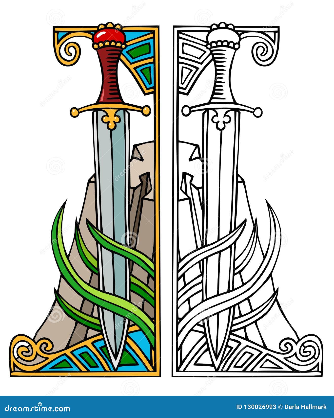 Fantasy Sword Border Element Stock Vector - Illustration of tale ...