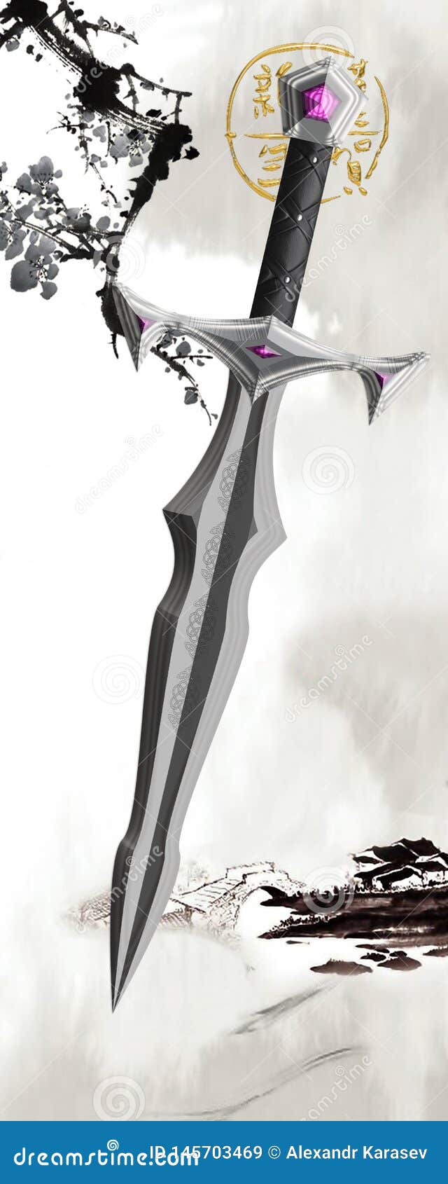 Sword in the Style of Fantasy Stock Illustration - Illustration of ...