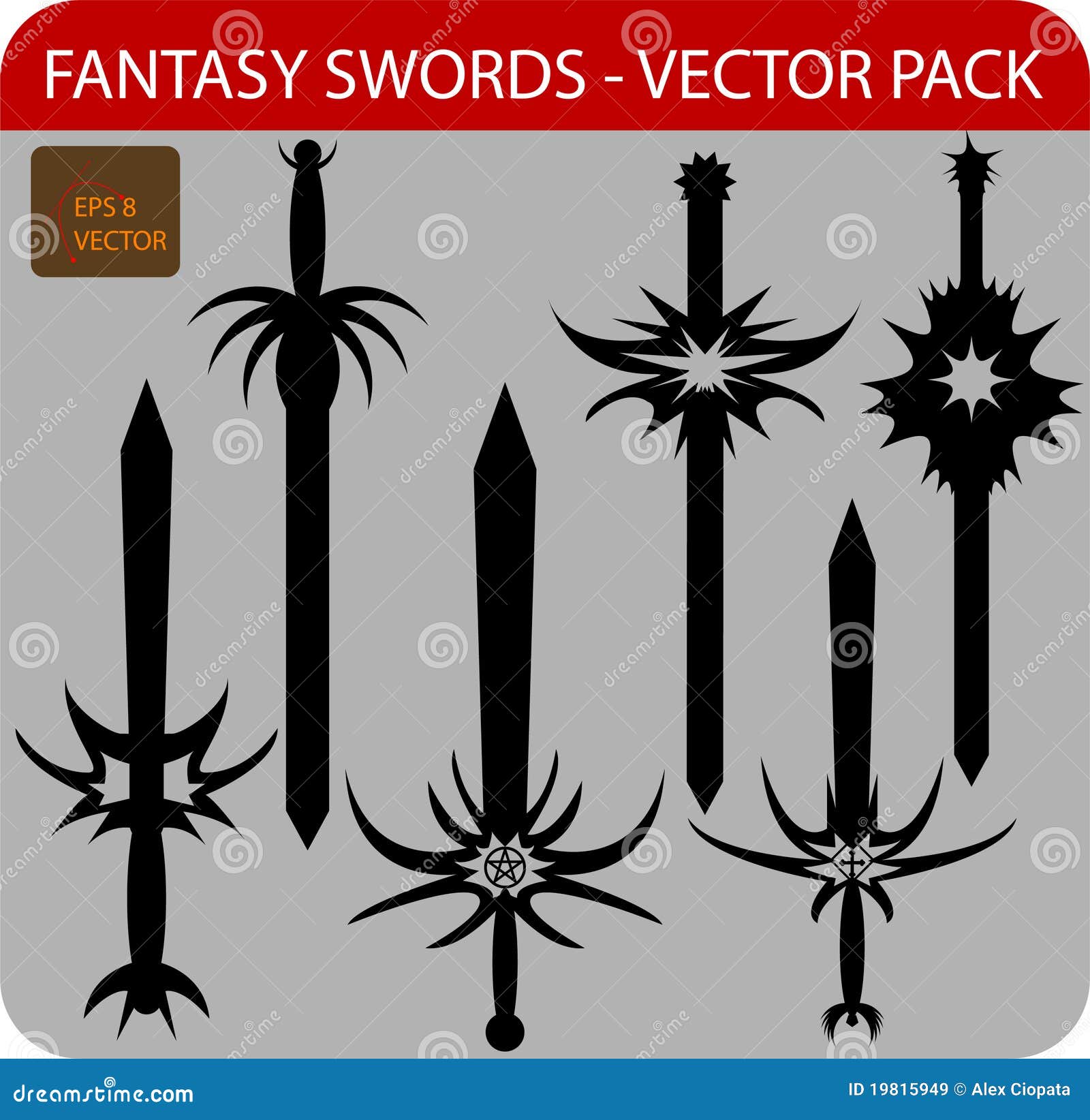 Set Of Fantasy Swords Icons. Medieval Swords And Futuristic Weapons For ...