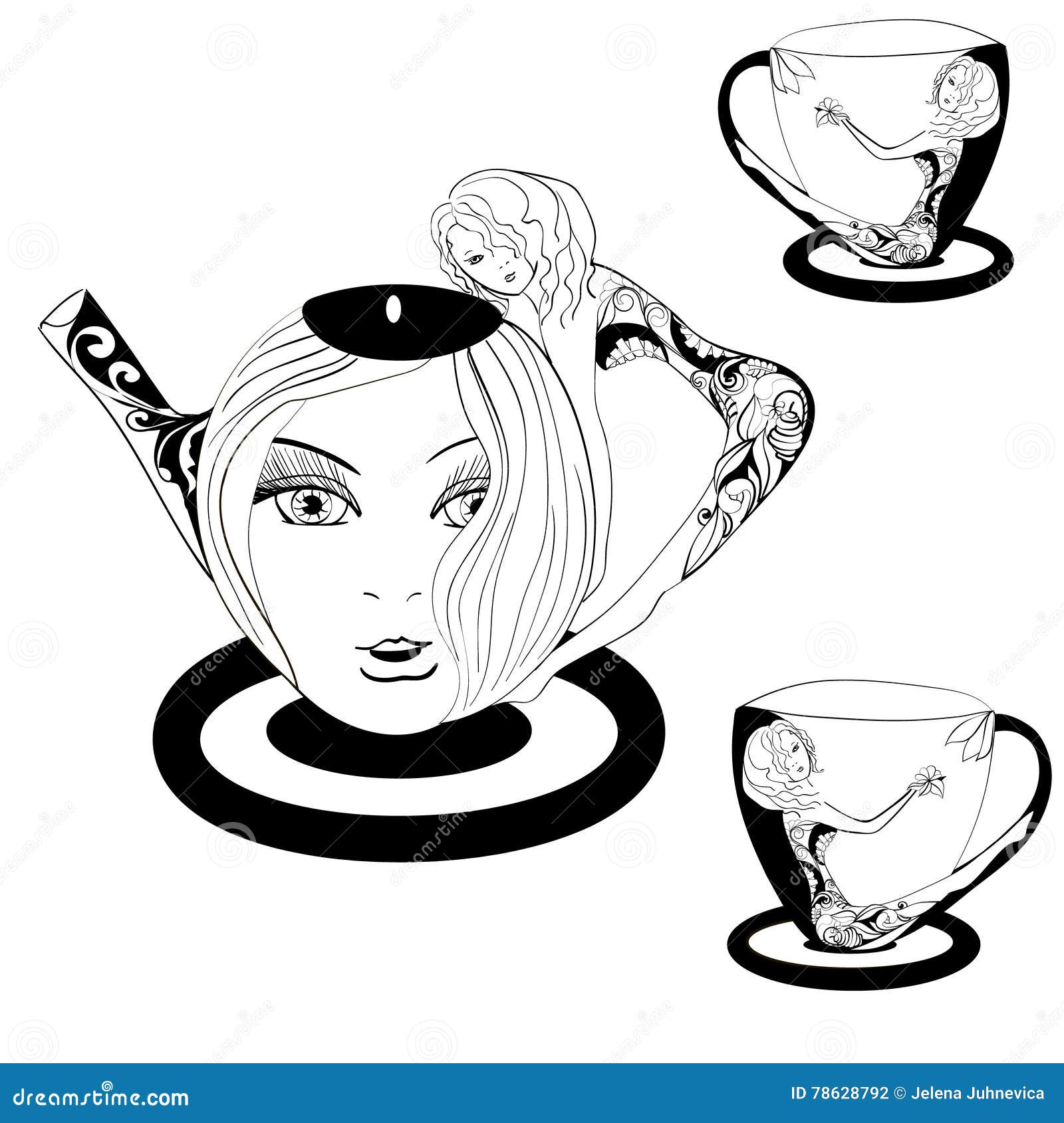 Fantasy Tea with a girl stock illustration. Illustration of drawing ...