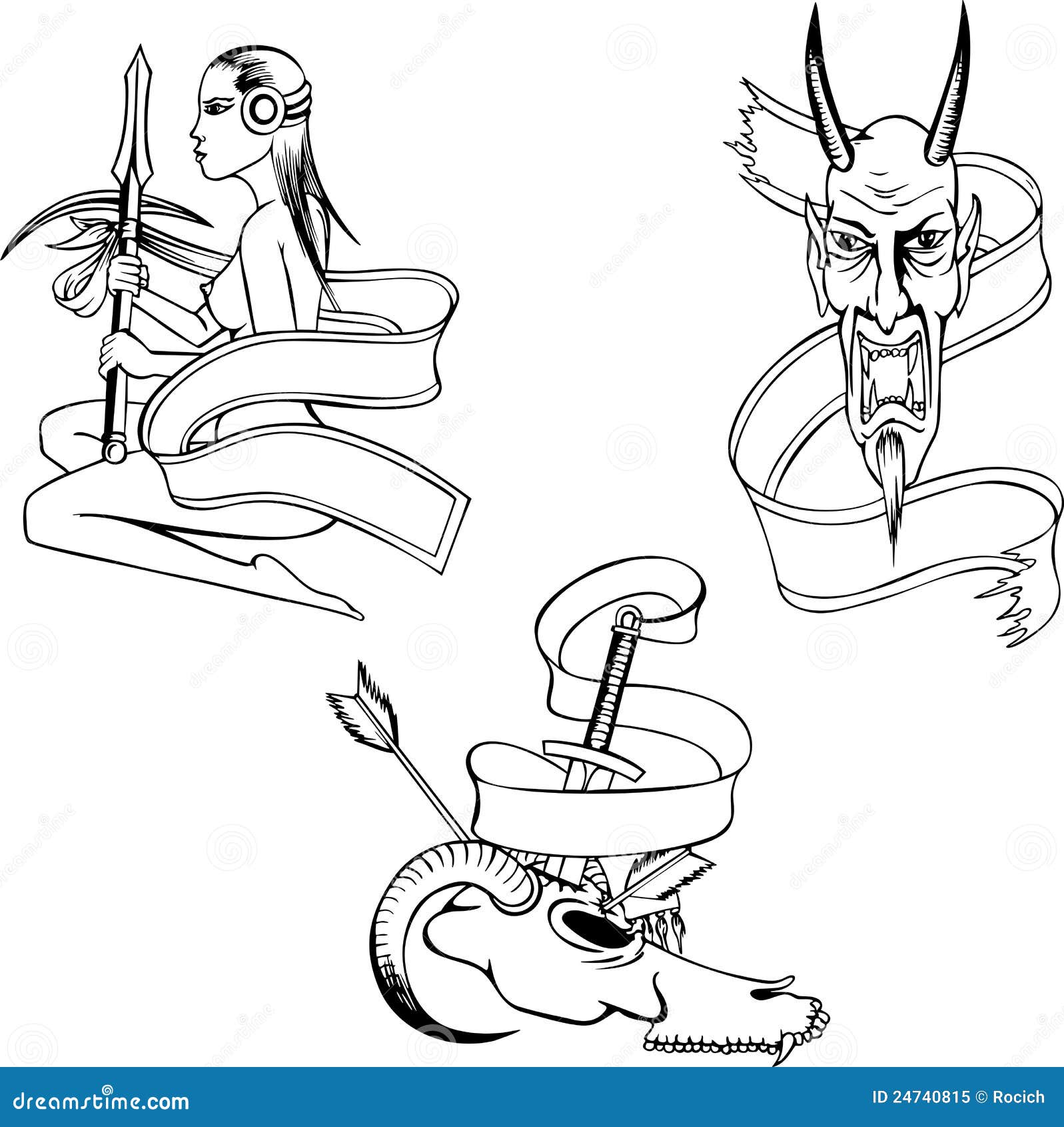 Fantasy Templates with Ribbons Stock Vector - Illustration of tattoo ...