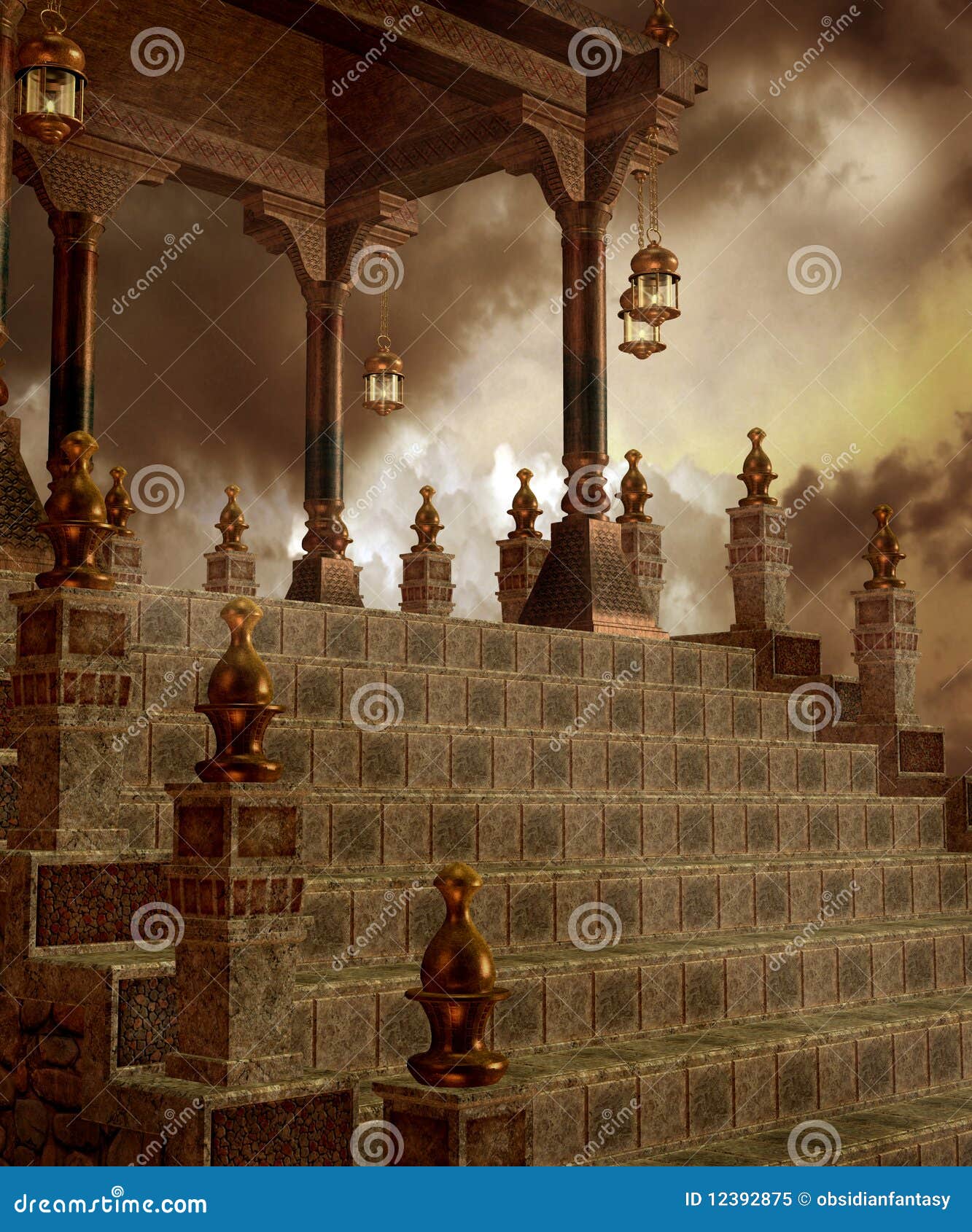 Fantasy Temple With Large Fire Burners Stock Image | CartoonDealer.com ...