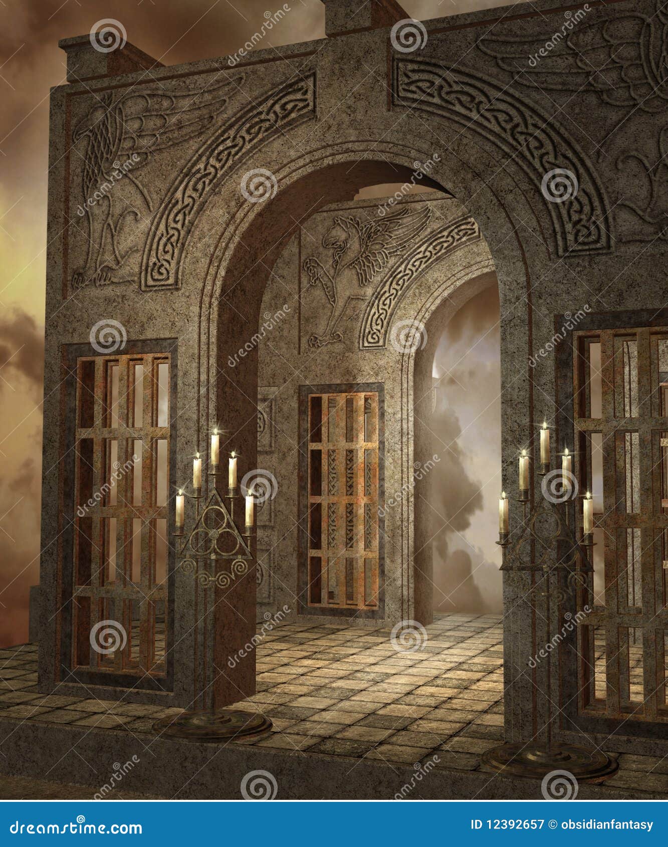 Fantasy Temple With Large Fire Burners Stock Image | CartoonDealer.com ...