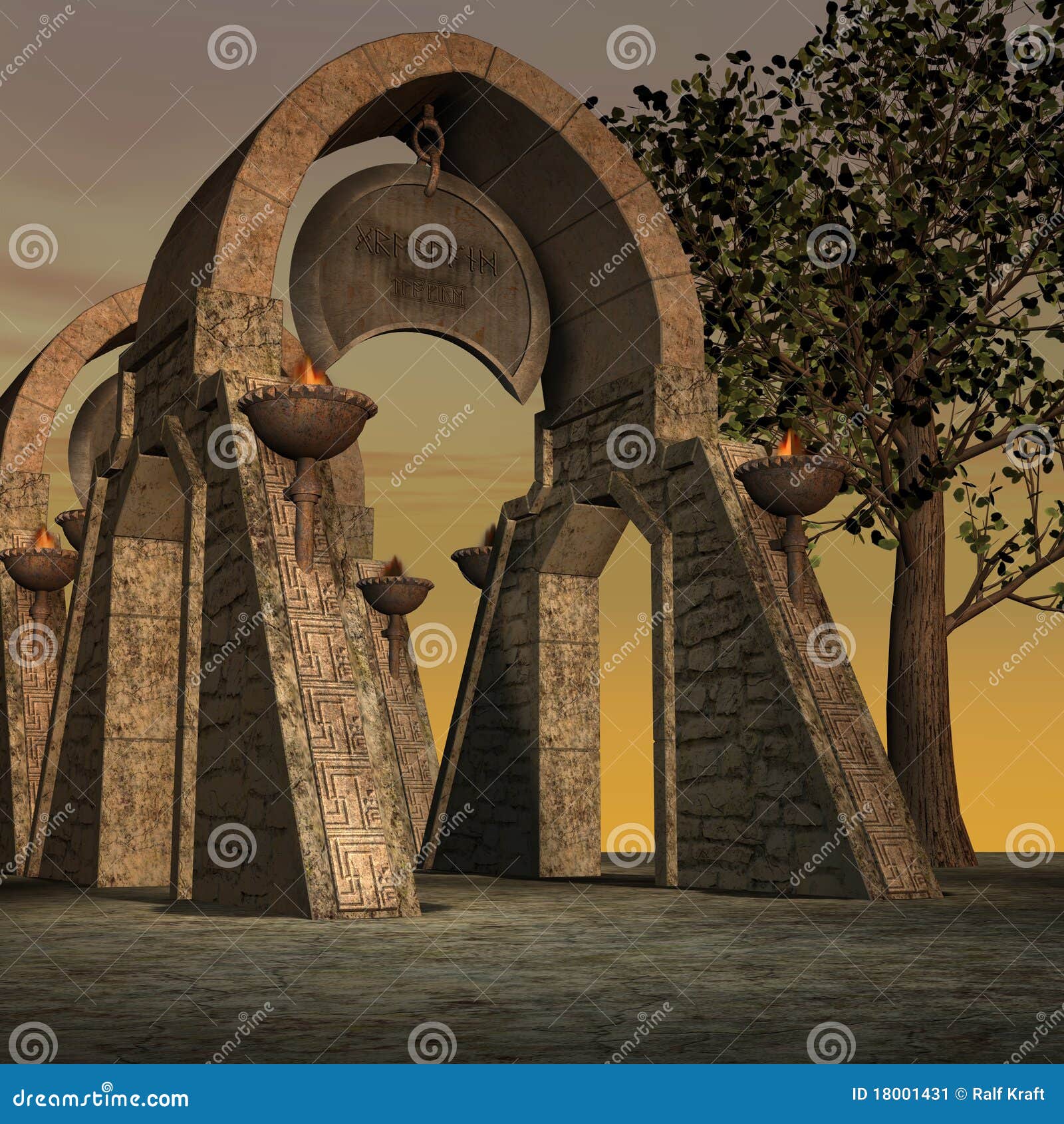 Fantasy Temple With Large Fire Burners Stock Image | CartoonDealer.com ...