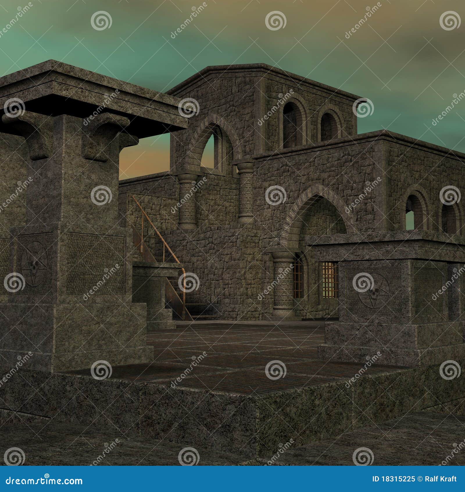 Fantasy Temple With Large Fire Burners Stock Image | CartoonDealer.com ...