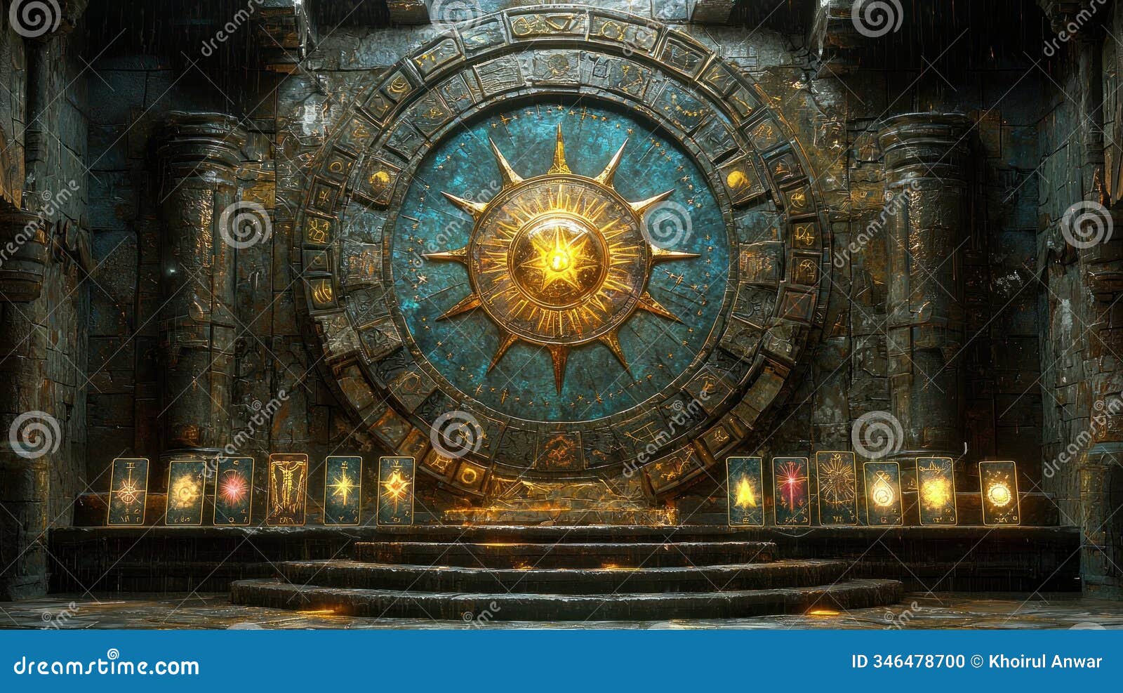 Fantasy Temple Mystical Gate Sun Symbol Ancient Architecture Stock ...