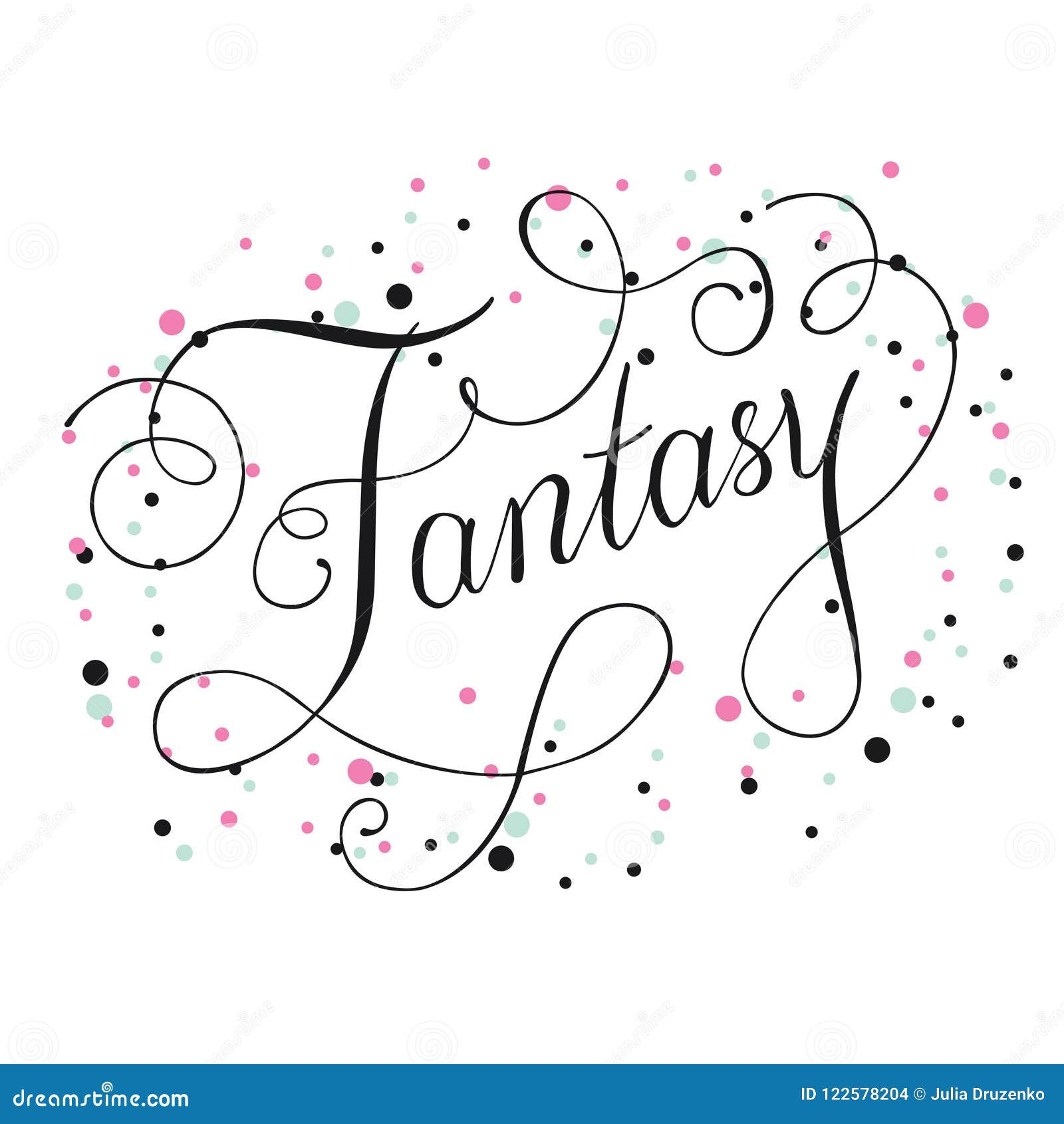 Fantasy Text Calligraphy with Decor Elements Vector Stock Illustration ...