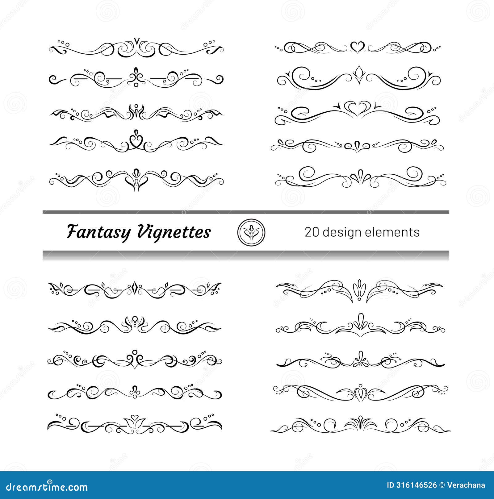20 Fantasy Text Delimiters, Borders, Vignettes Stock Vector ...