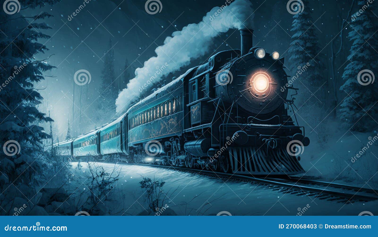Fantasy Train Across a Winter Wilderness in Fantasy Night Generative AI ...
