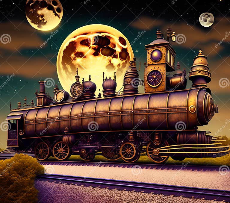 Fantasy Train in Steampunk Style, Generative AI Illustration Stock ...